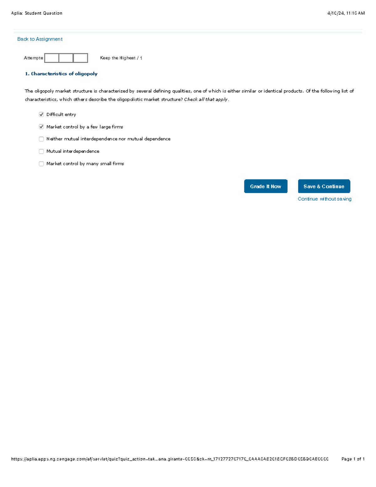 Aplia: Student Question - apps.ng.cengage/af/servlet/quiz-0056&ck=m_ 1712772707170 - Studocu