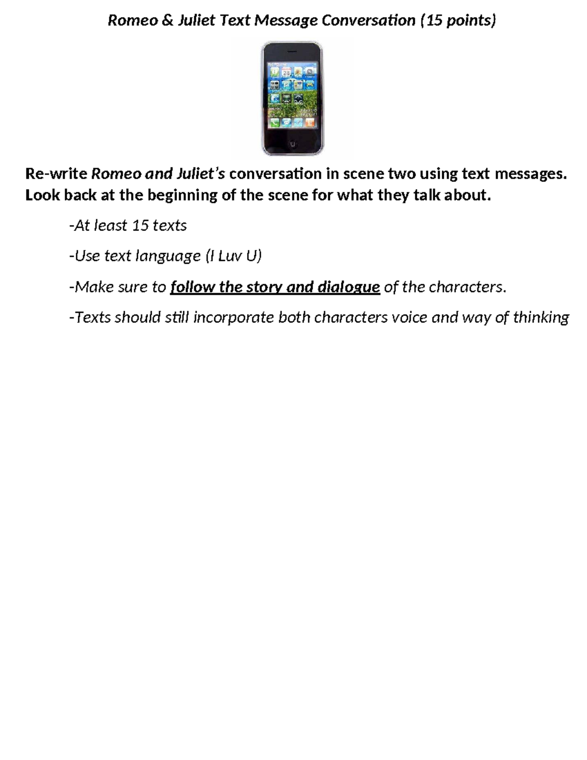 Act 2 Scene 2 RJ Txt Messaging - Romeo & Juliet Text Message ...