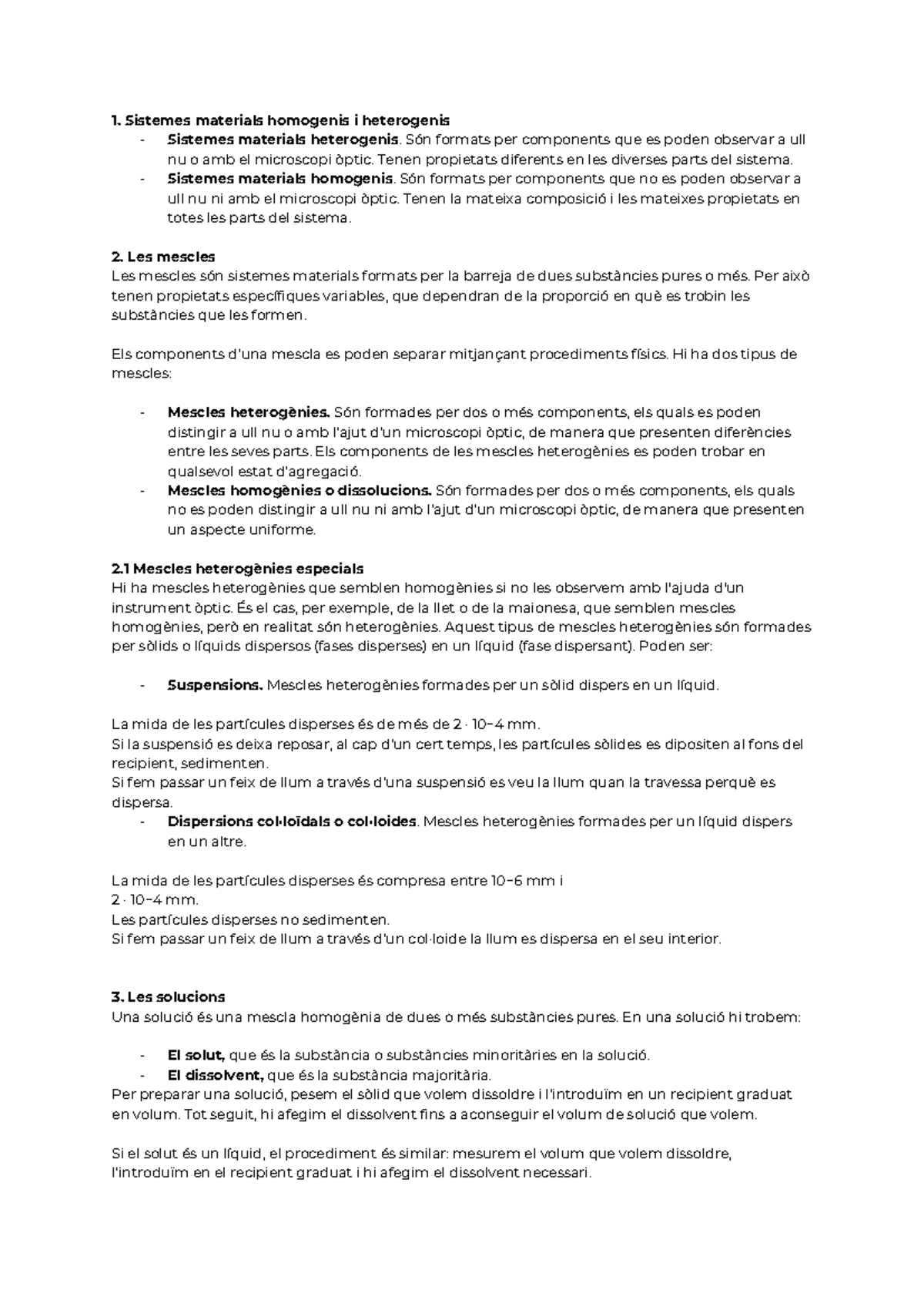 Fi Q tema 2 - Apunts x exàmen - Sistemes materials homogenis i heterogenis Sistemes materials ...