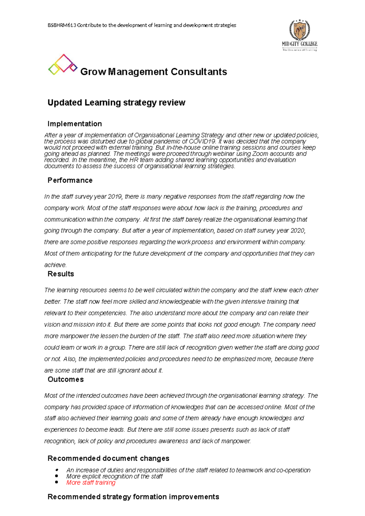 Updated Organisational Learning Strategy rev and any policy changes ...