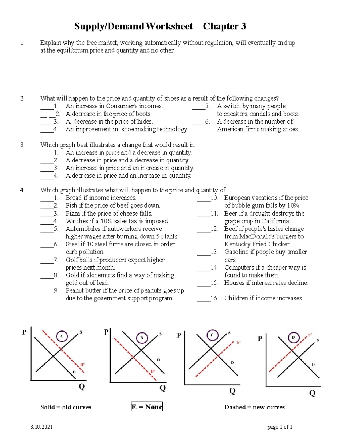 Chapter 3 D-S D2L Worksheet - Supply/Demand Worksheet Chapter 3 Explain ...