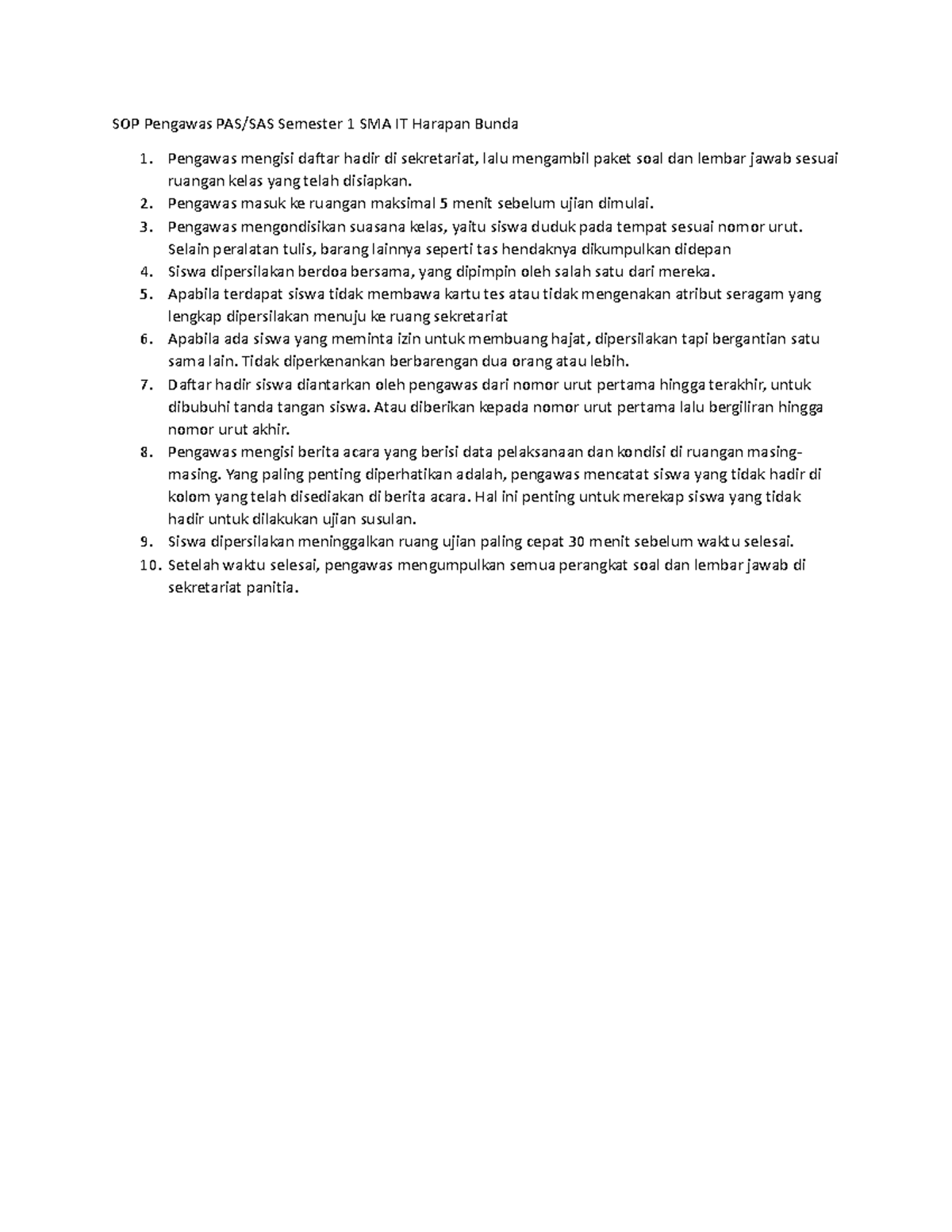 8. SOP Pengawas PAS - instrumen - SOP Pengawas PAS/SAS Semester 1 SMA ...