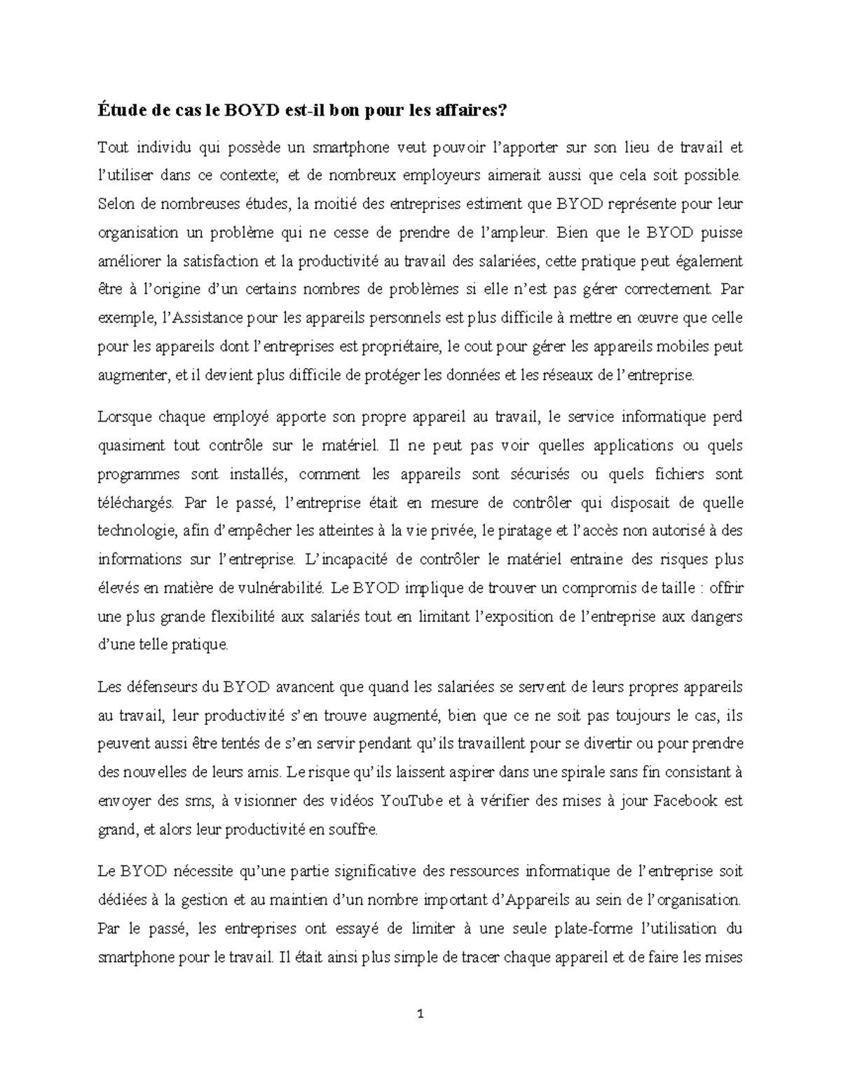 Étude de cas Le BOYD est-il bon pour les affaires - Selon de nombreuses ...
