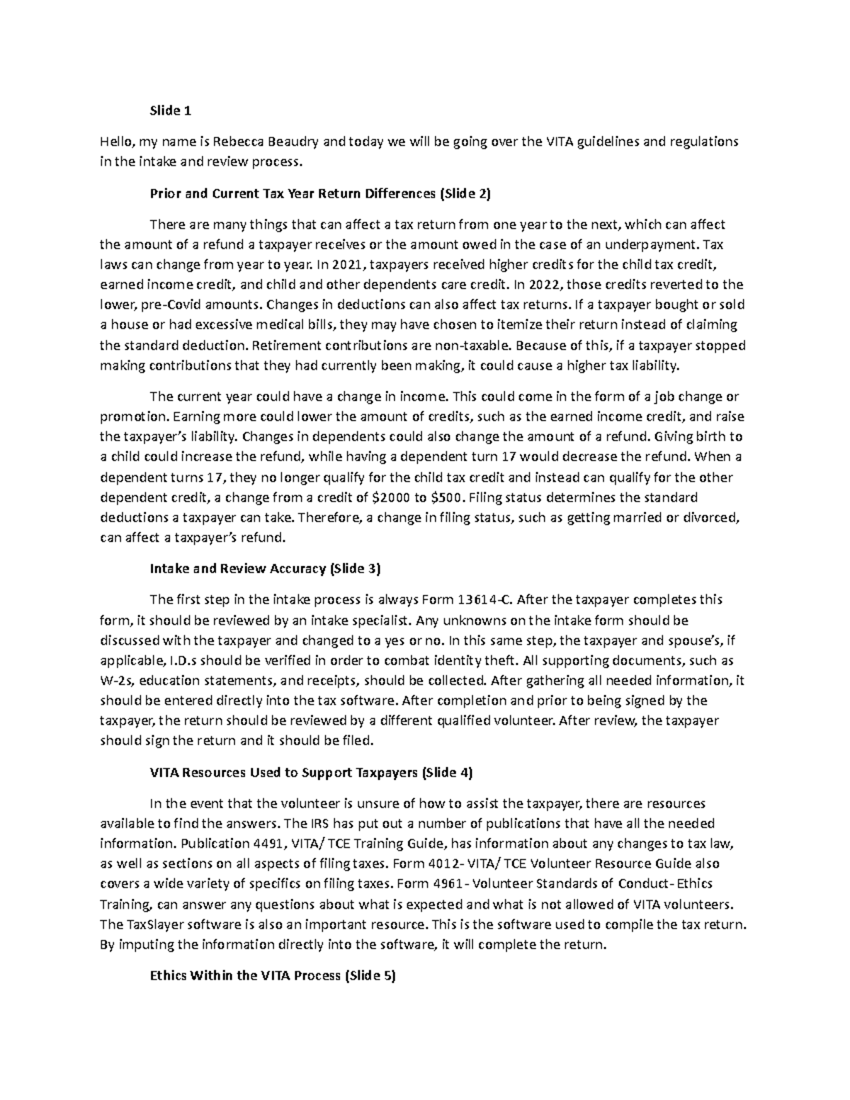 ACC 350 Project 2 - Slide 1 Hello, my name is Rebecca Beaudry and today we will be going over ...