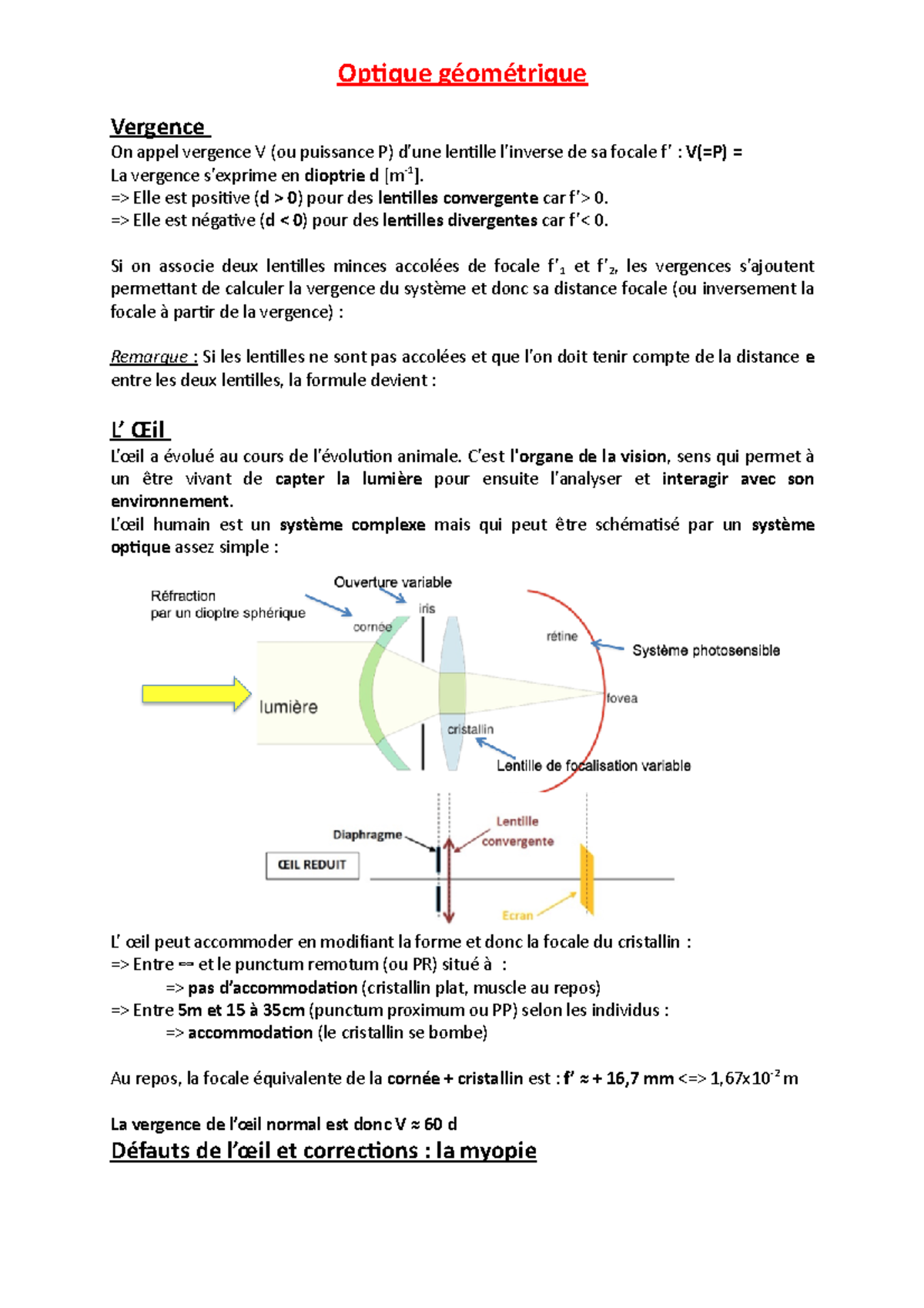 Outils physique 2 - Optique géométrique - Cours 4 - Optique géométrique ...