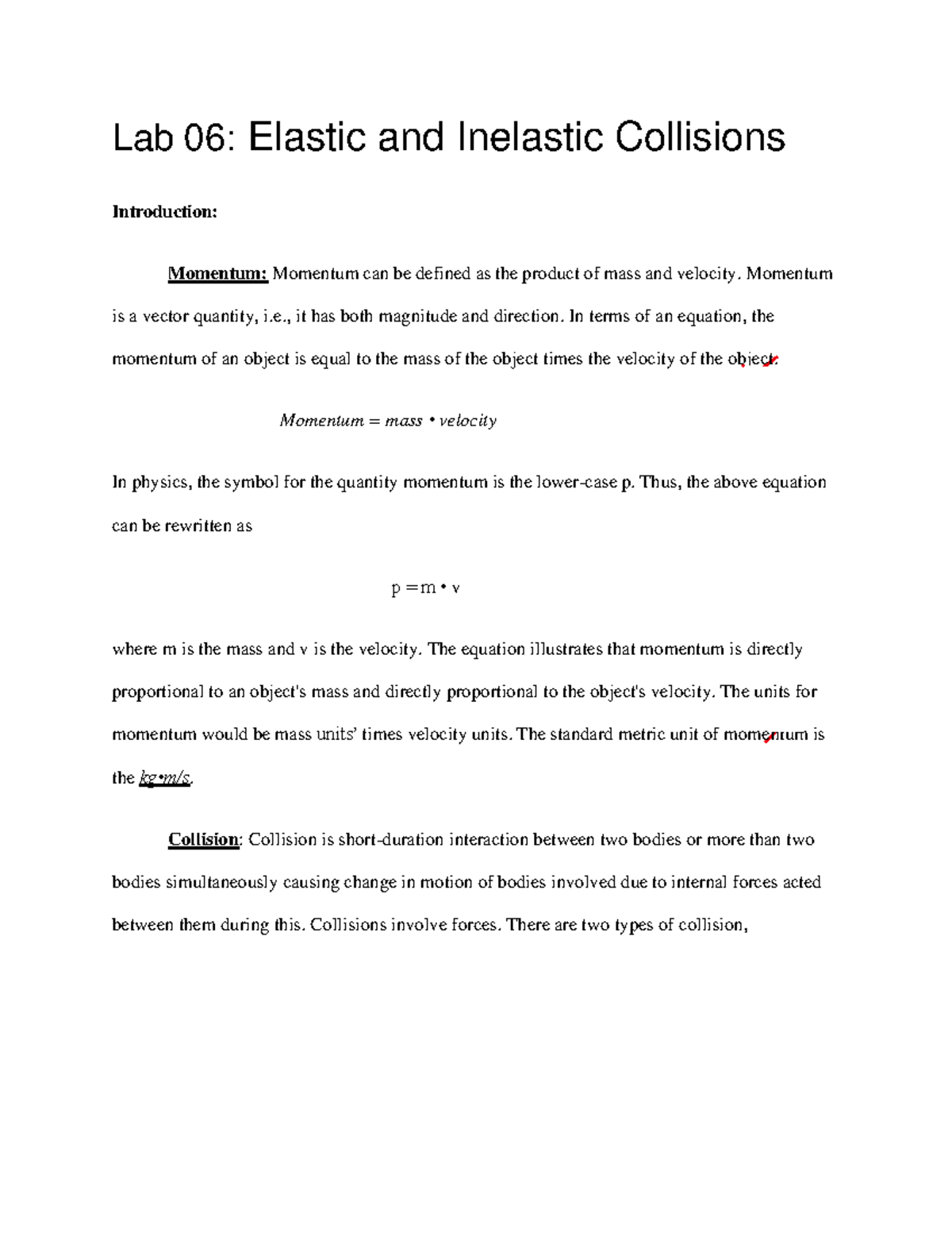 Elastic and Inelastic collision - Lab 06: Elastic and Inelastic ...