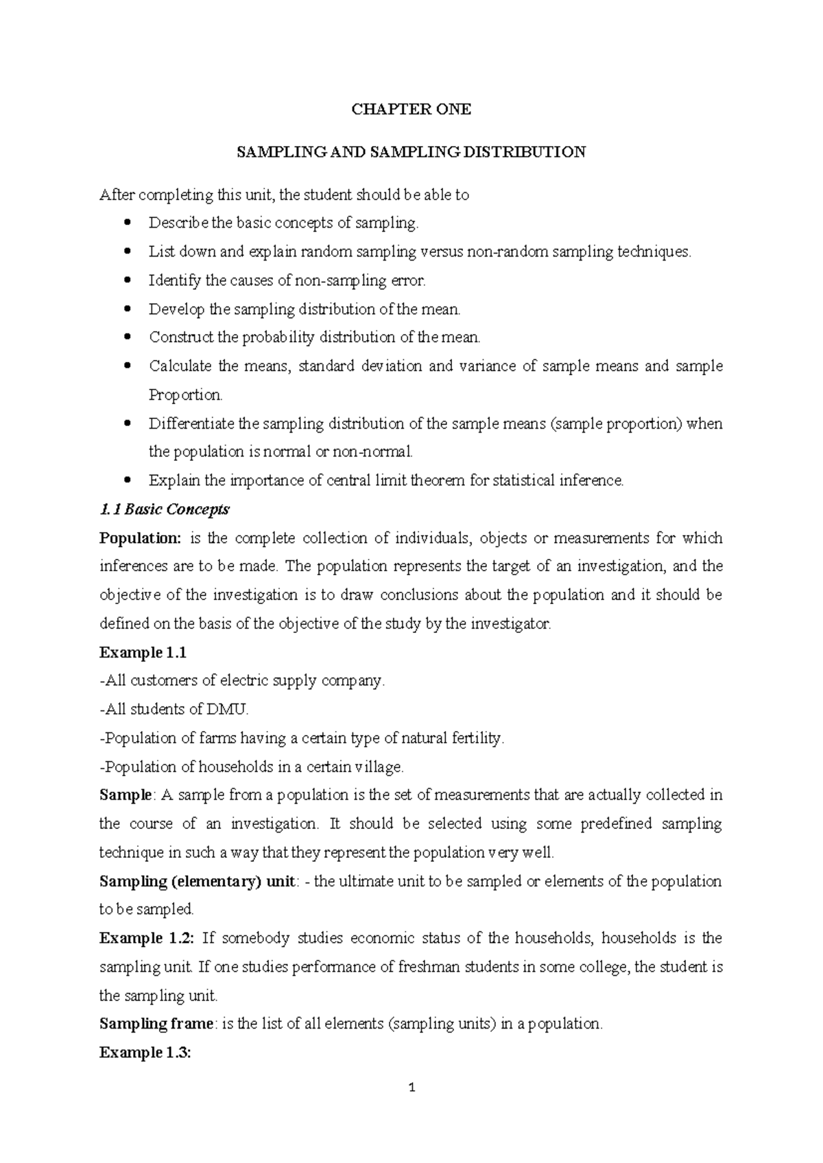 Chapter one stat 2 - helps student to add value - CHAPTER ONE SAMPLING ...