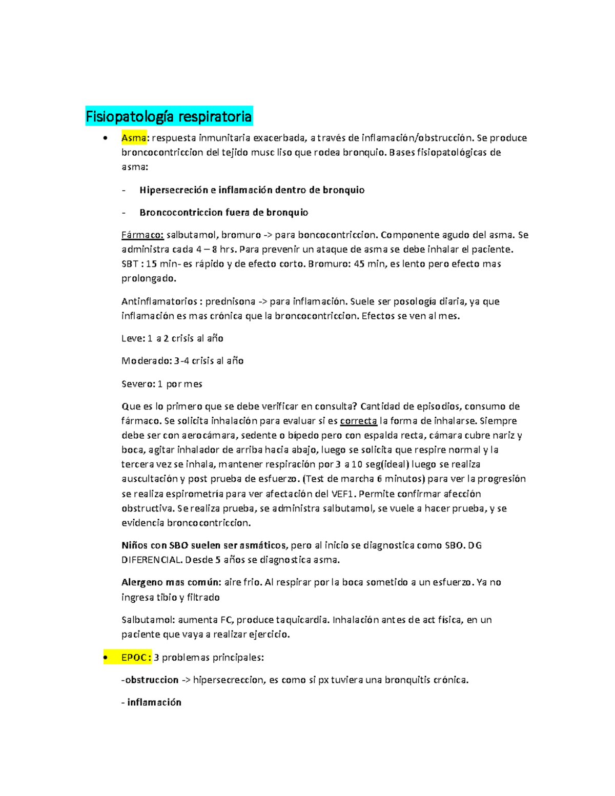 Apunte fisio - Fisiopatología respiratoria Asma: respuesta inmunitaria ...