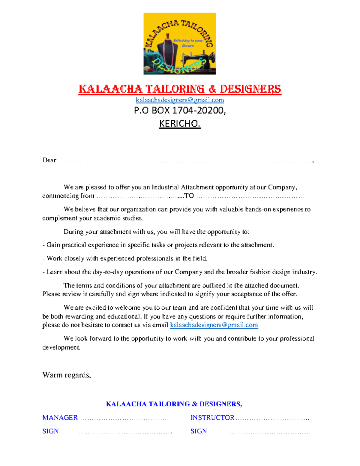 Kalaacha Tailoring Attachment FORM - KALAACHA TAILORING & DESIGNERS ...