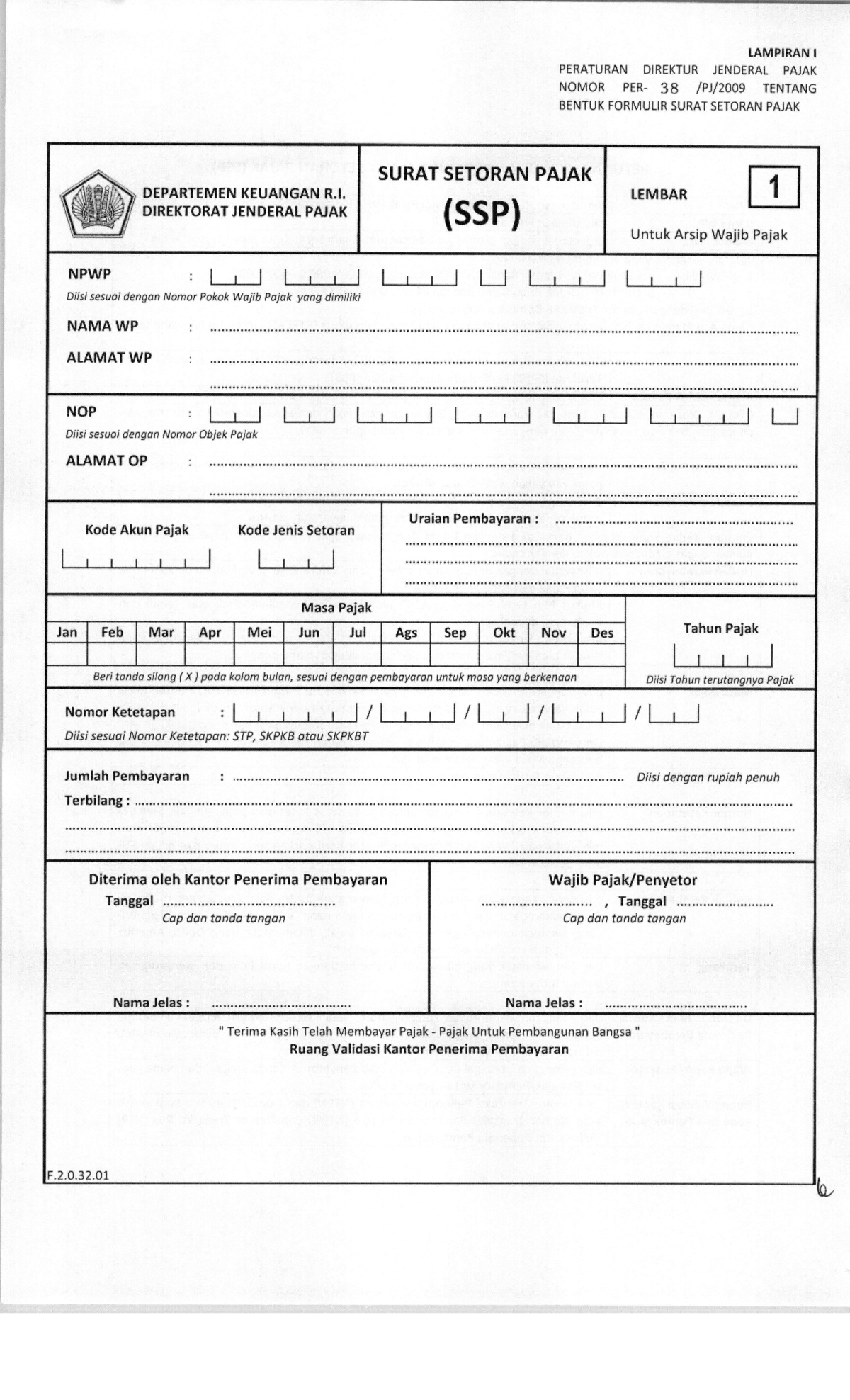 Lampiran I - Bentuk SSP n Petunjuk Pengisian - Perpajakan - Studocu