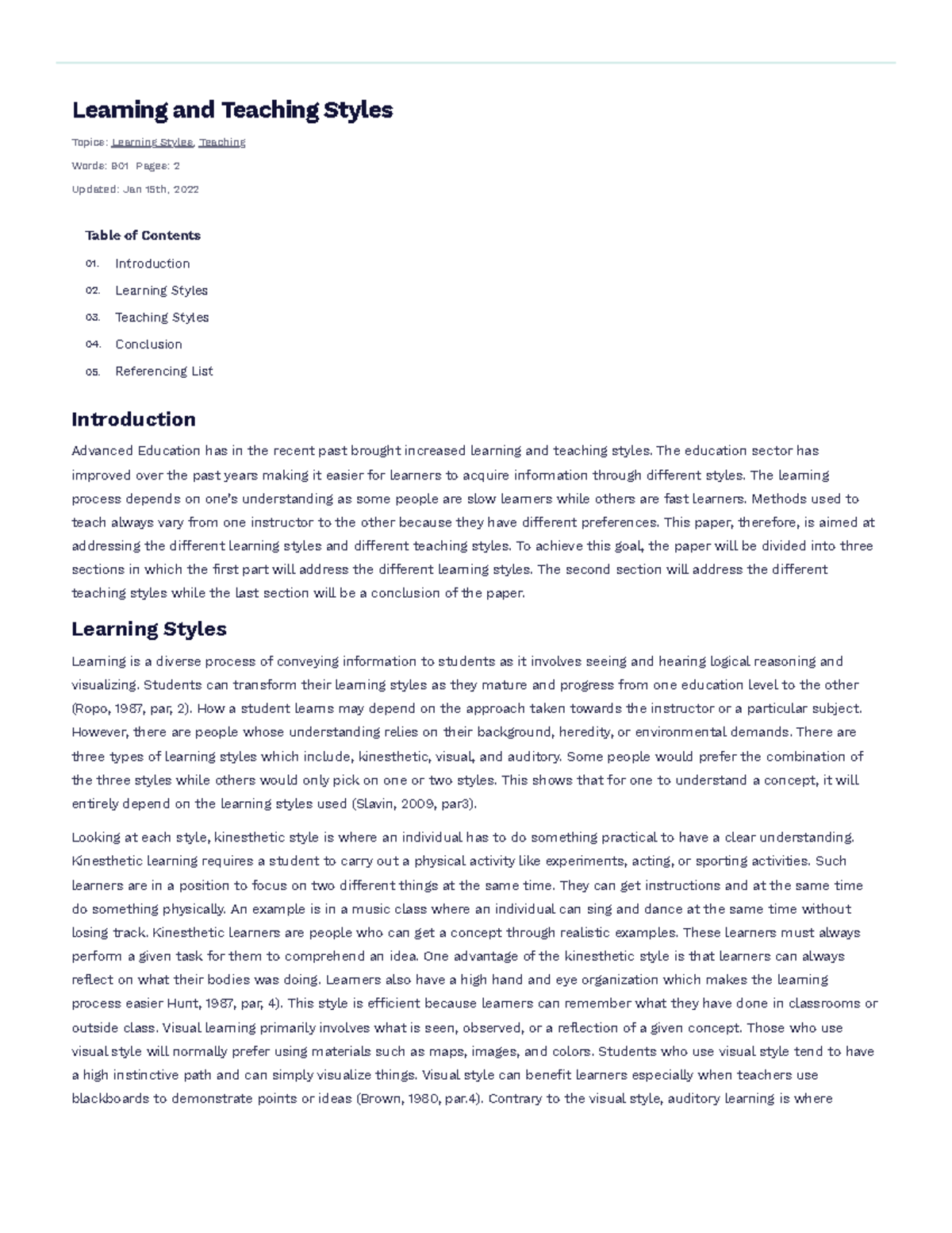 Learning and Teaching Styles Free Essay Example - Learning and Teaching ...