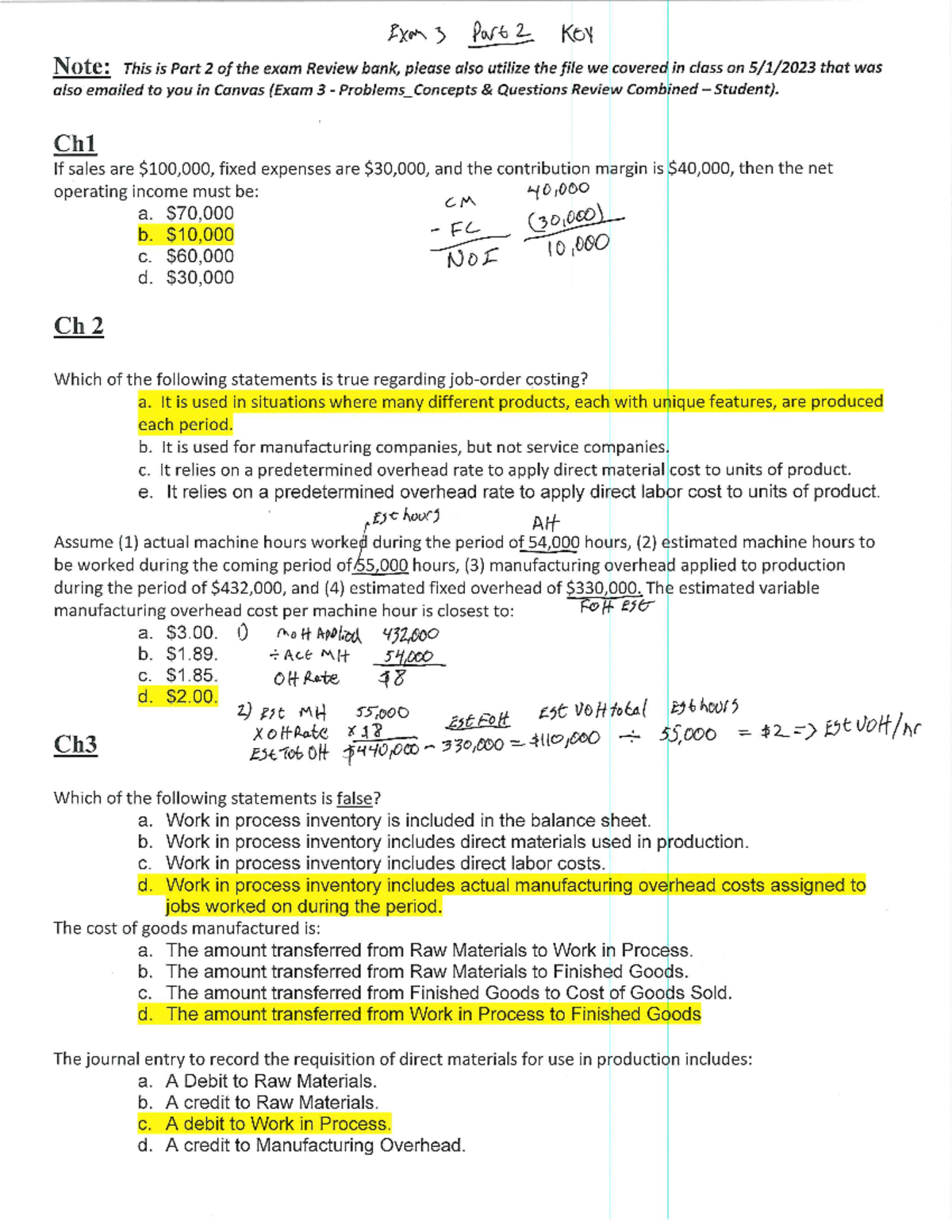 Exam 3 - Part 2 Review - Key-3 - ACIS 2116 - Studocu