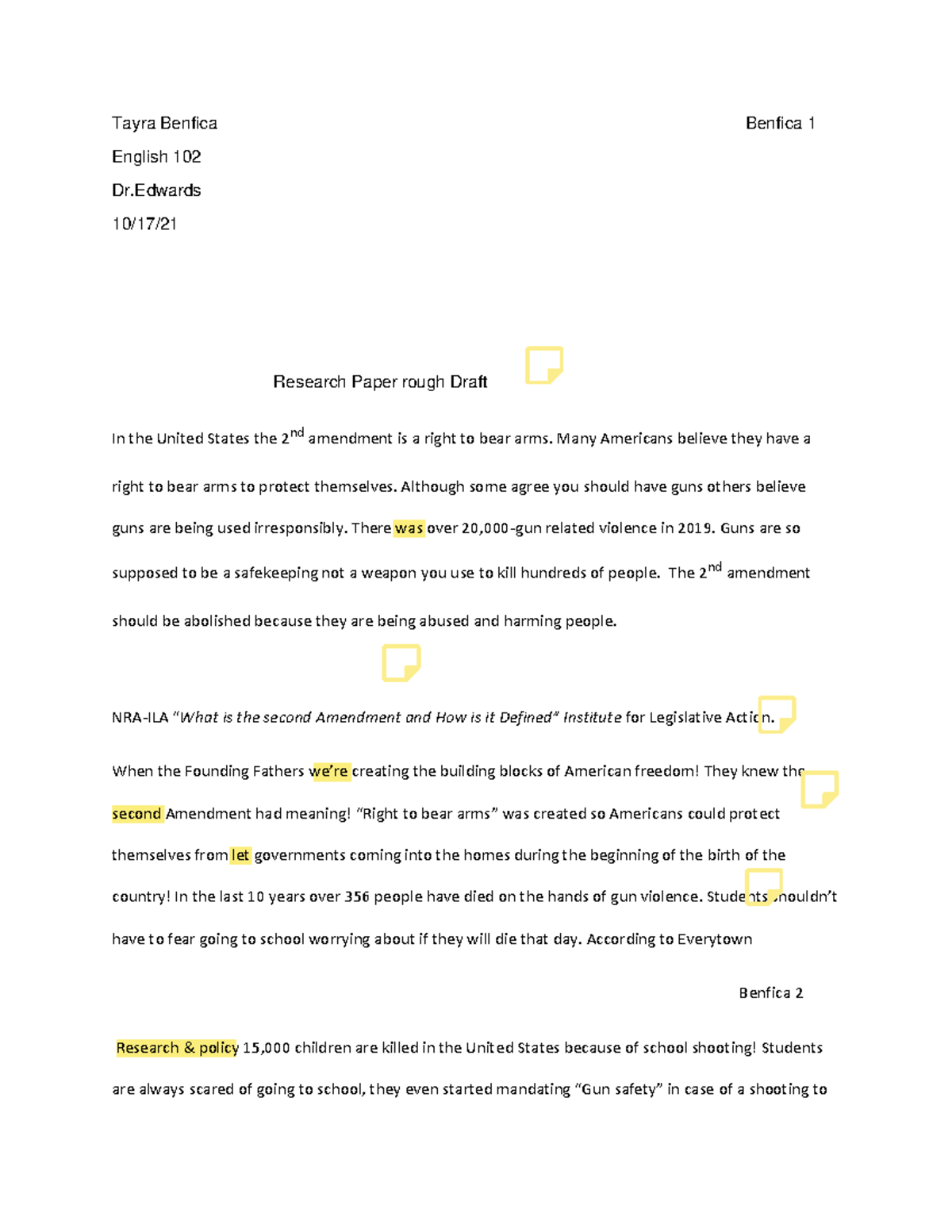 Rough+Draft+Research+paper-2 - Tayra Benfica Benfica 1 English 102 Dr ...