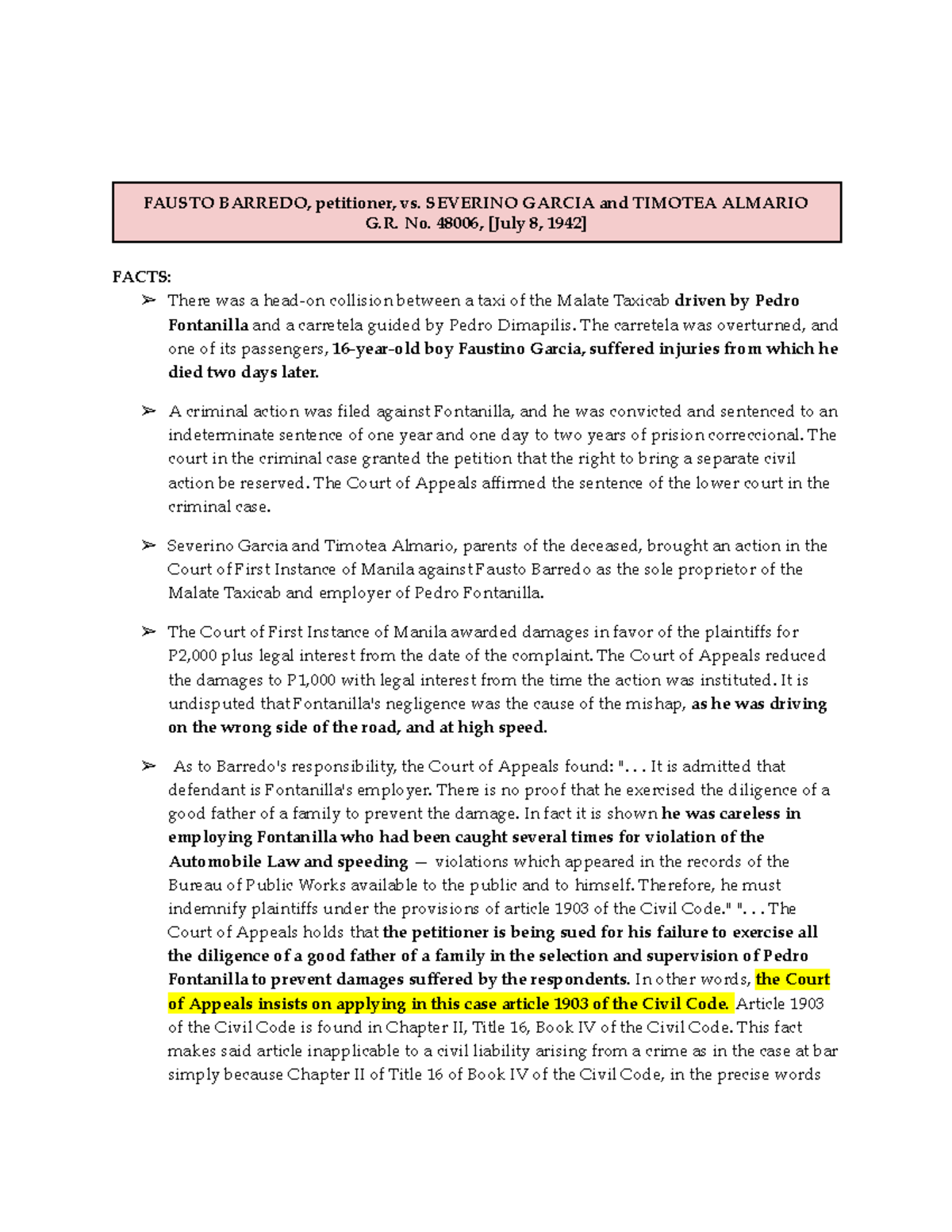 DIGEST- FAUSTO BARREDO vs. SEVERINO GARCIA and TIMOTEA ALMARIO G.R. No ...