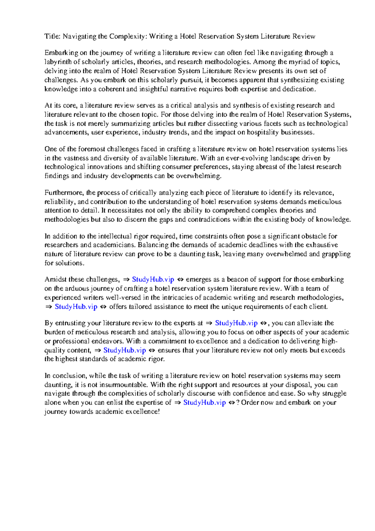 Hotel Reservation System Literature Review - Title: Navigating the ...