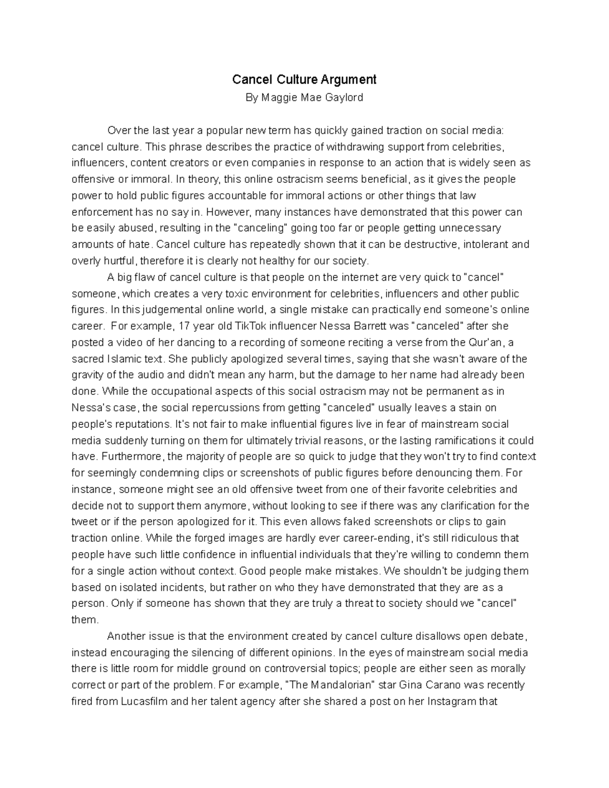 Cancel Culture Argument - This phrase describes the practice of ...