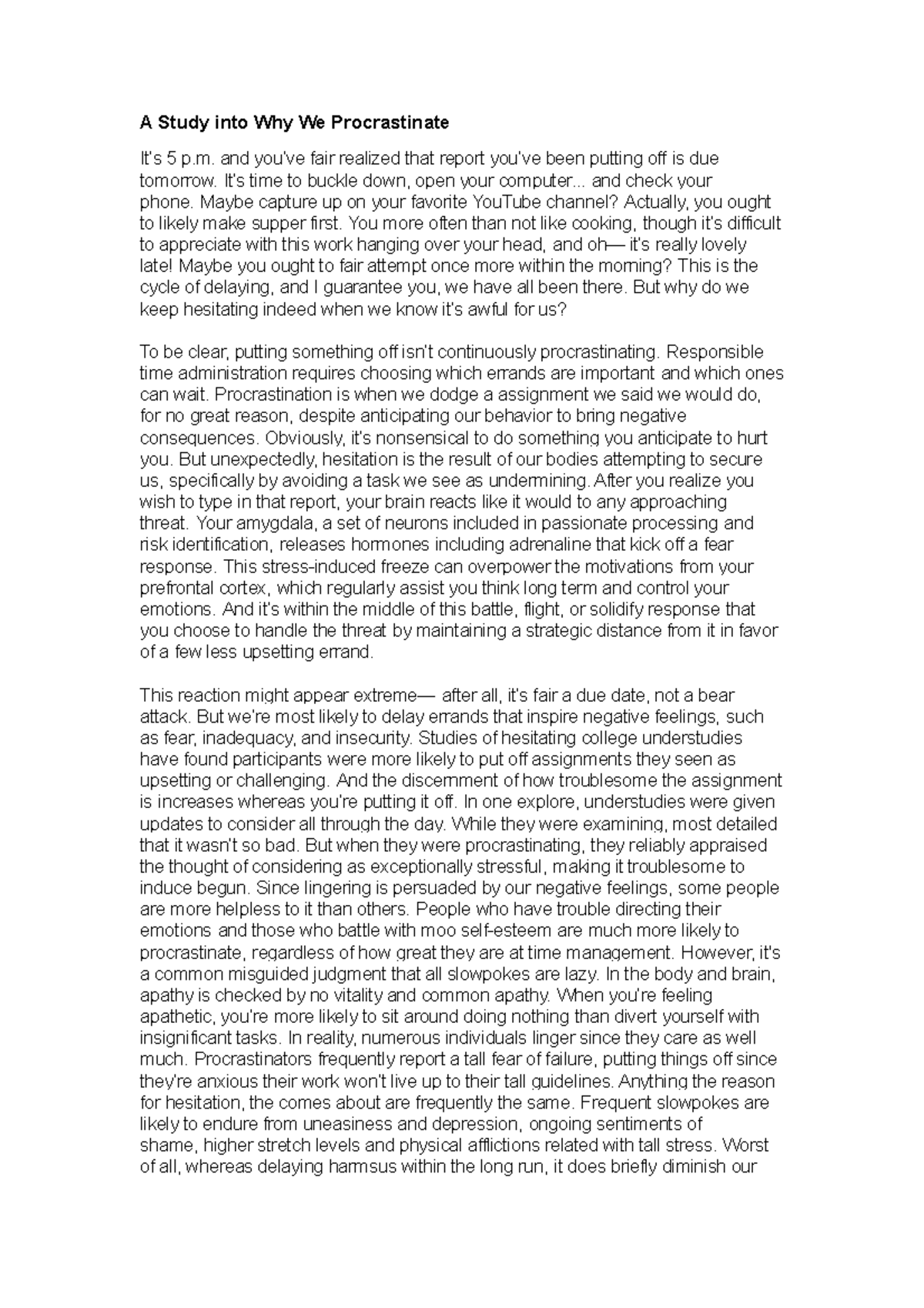 A Study into Why We Procrastinate - and you’ve fair realized that ...