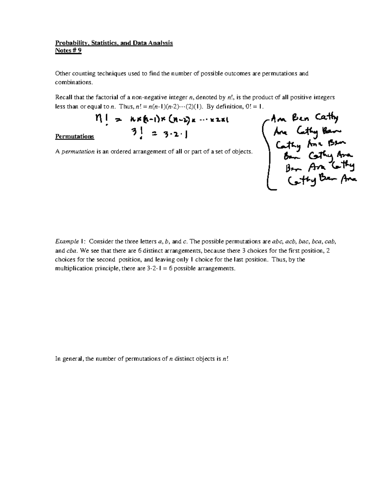 Prob Stat Notes 9 - Probability, Statistics, and Data Analysis Notes ...