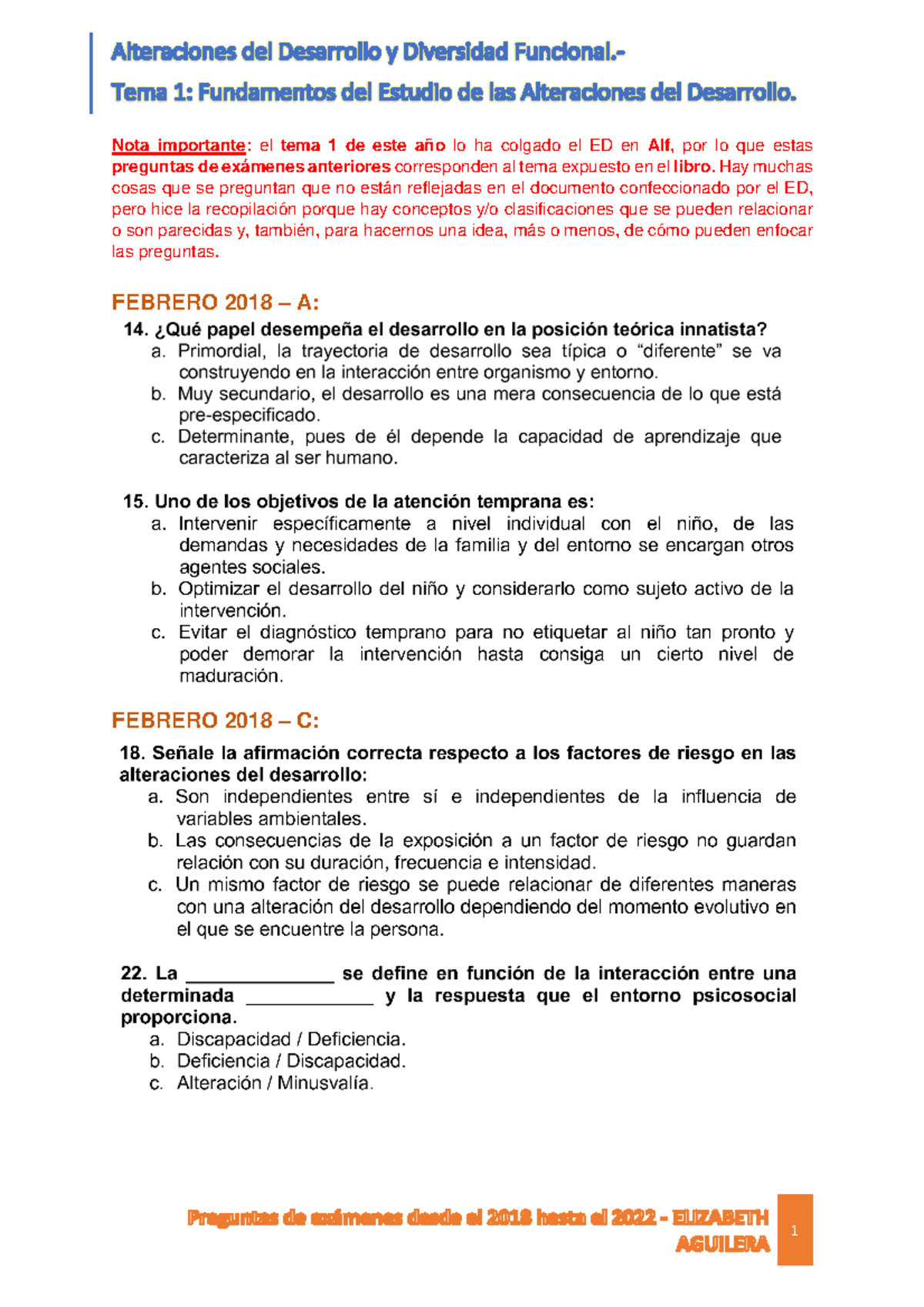 Examenes Alteraciones - Nota importante: el tema 1 de este año lo ha colgado el ED en Alf, por ...