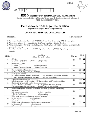 21CS47 Model Question Paper - USN 1 B Y BMS INSTITUTE OF TECHNOLOGY AND ...