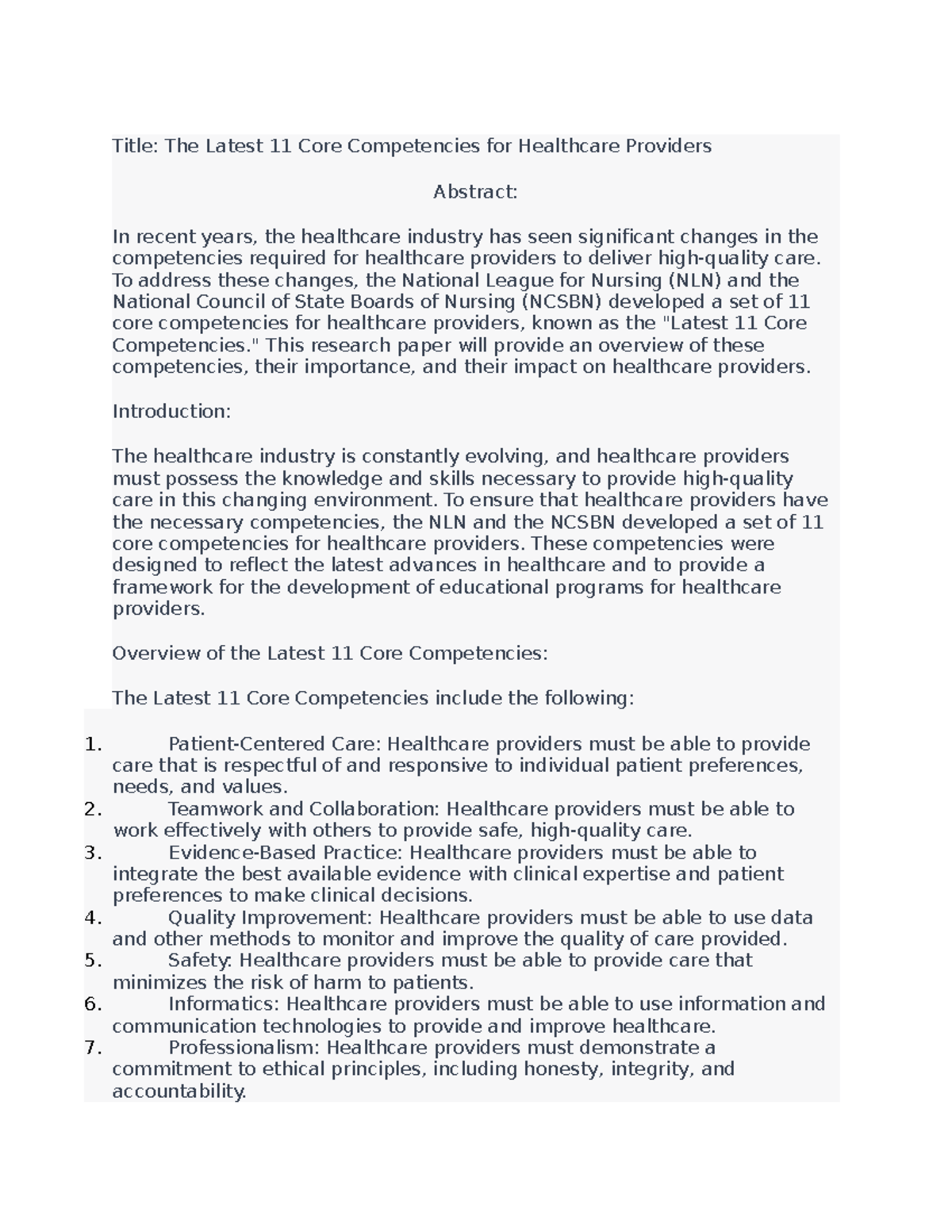 Latest 11 core nursing - Title: The Latest 11 Core Competencies for ...