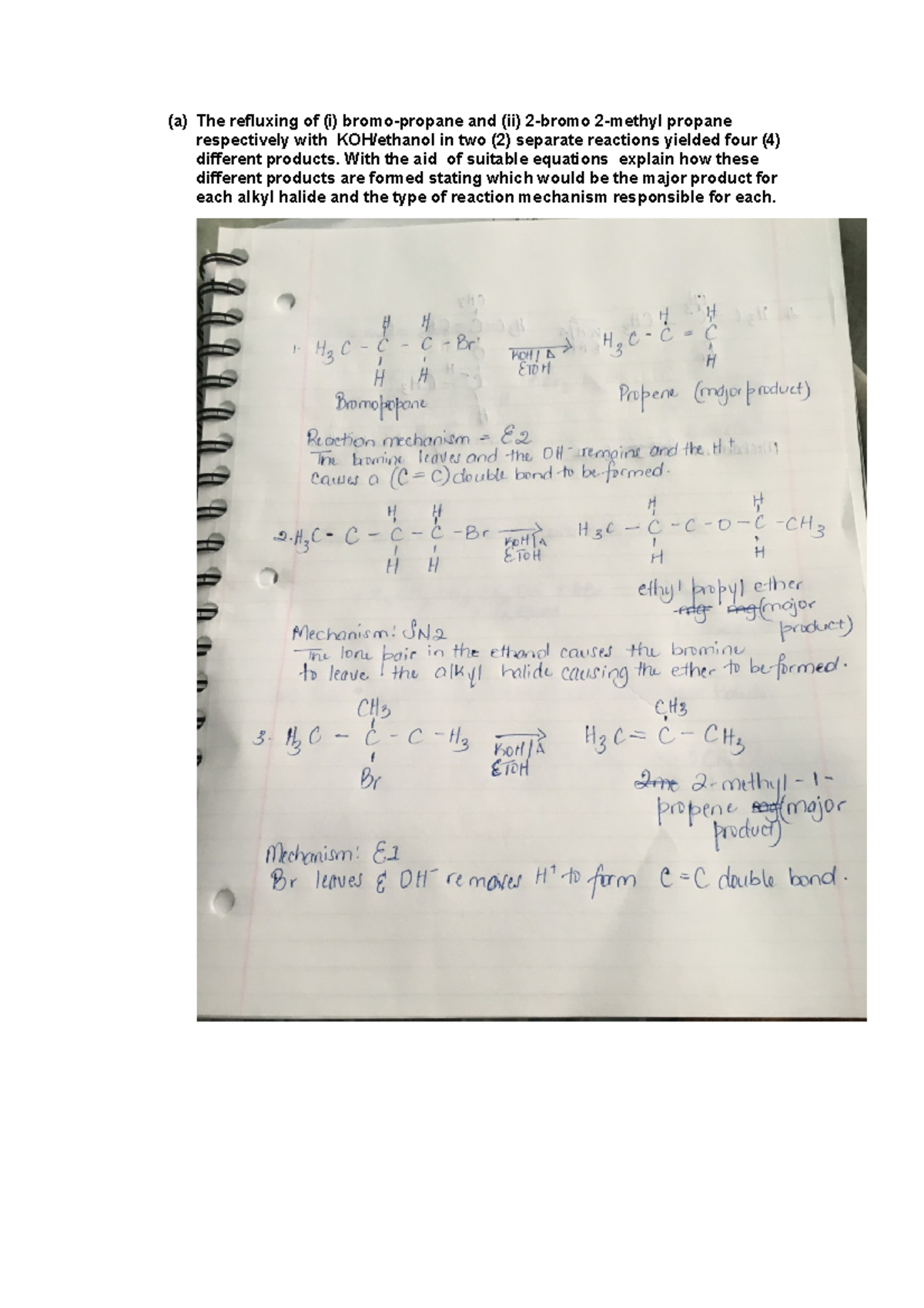 Essay answers for o.chem - (a) The refluxing of (i) bromo-propane and ...