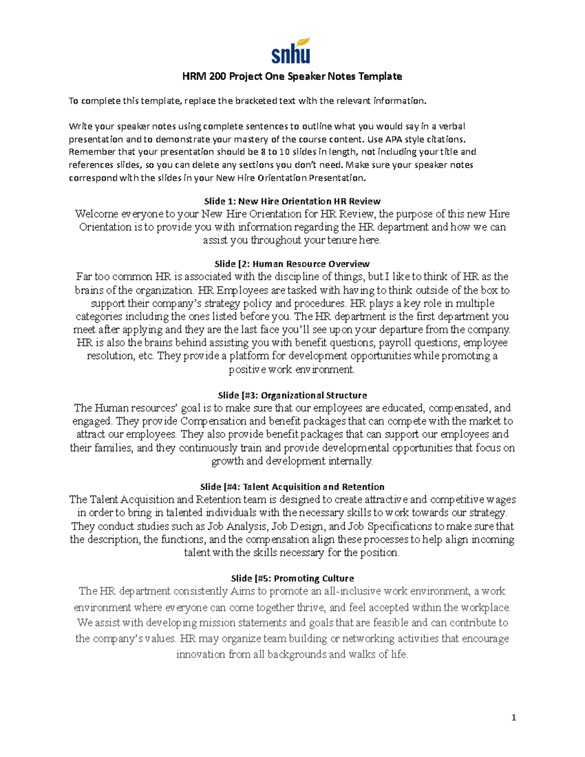 HRM 200 Project One Speaker Notes Module 3 and 5 - HRM 200 Project One ...