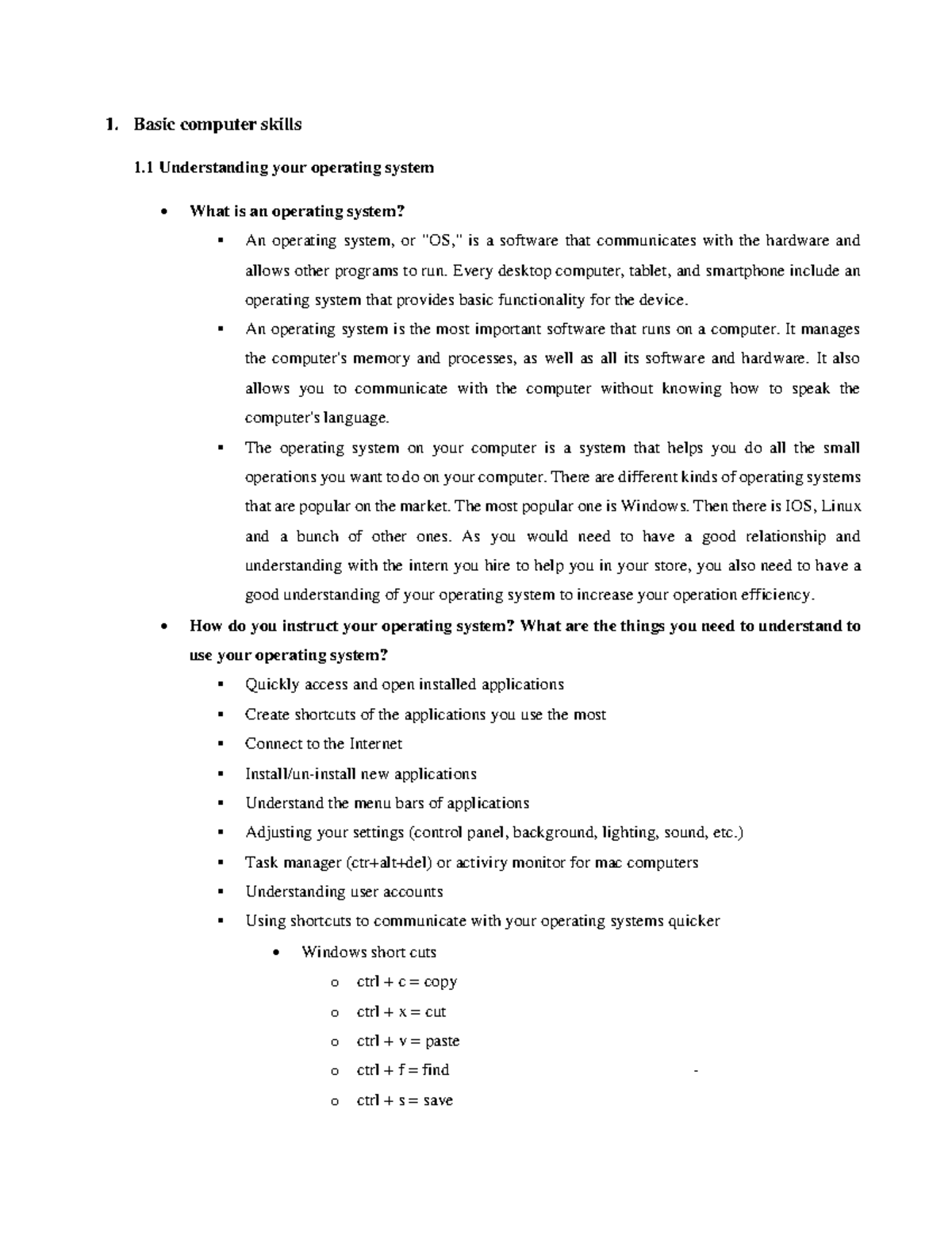 Cascading Style Sheet 1 Basic Computer Skills 1 Understanding Your Operating System What Is