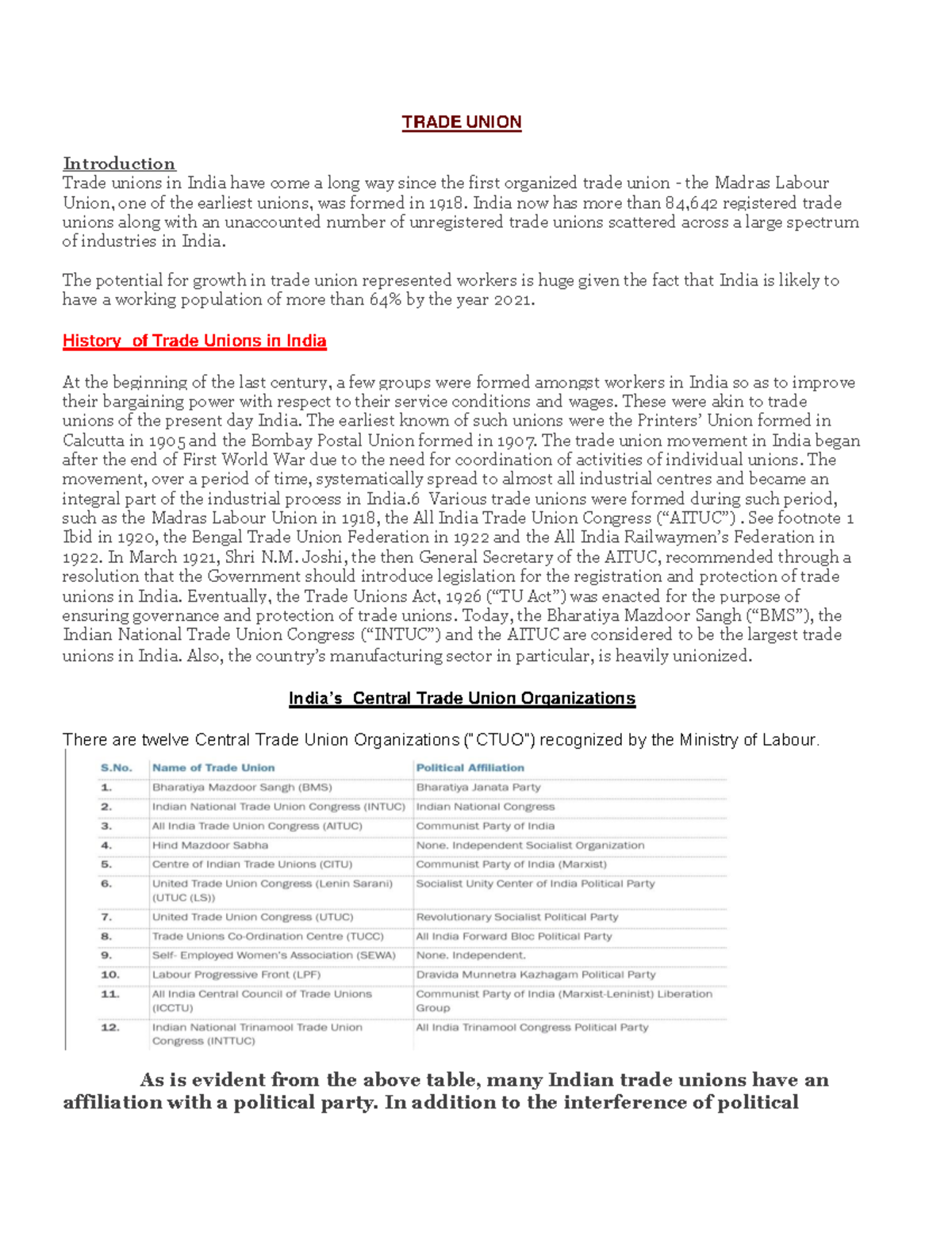 Trade Union-converted - mba in finance and marketing - Studocu