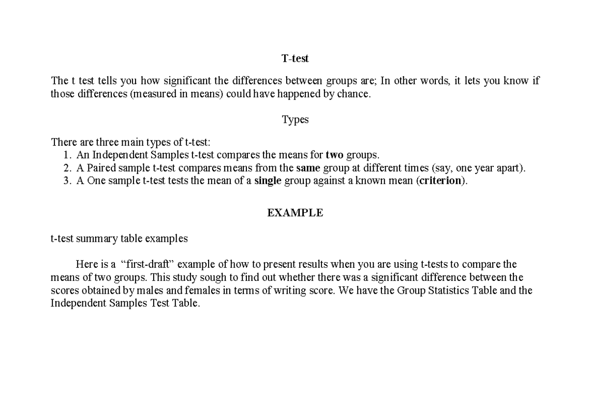 T-test modified - T-test The t test tells you how significant the ...
