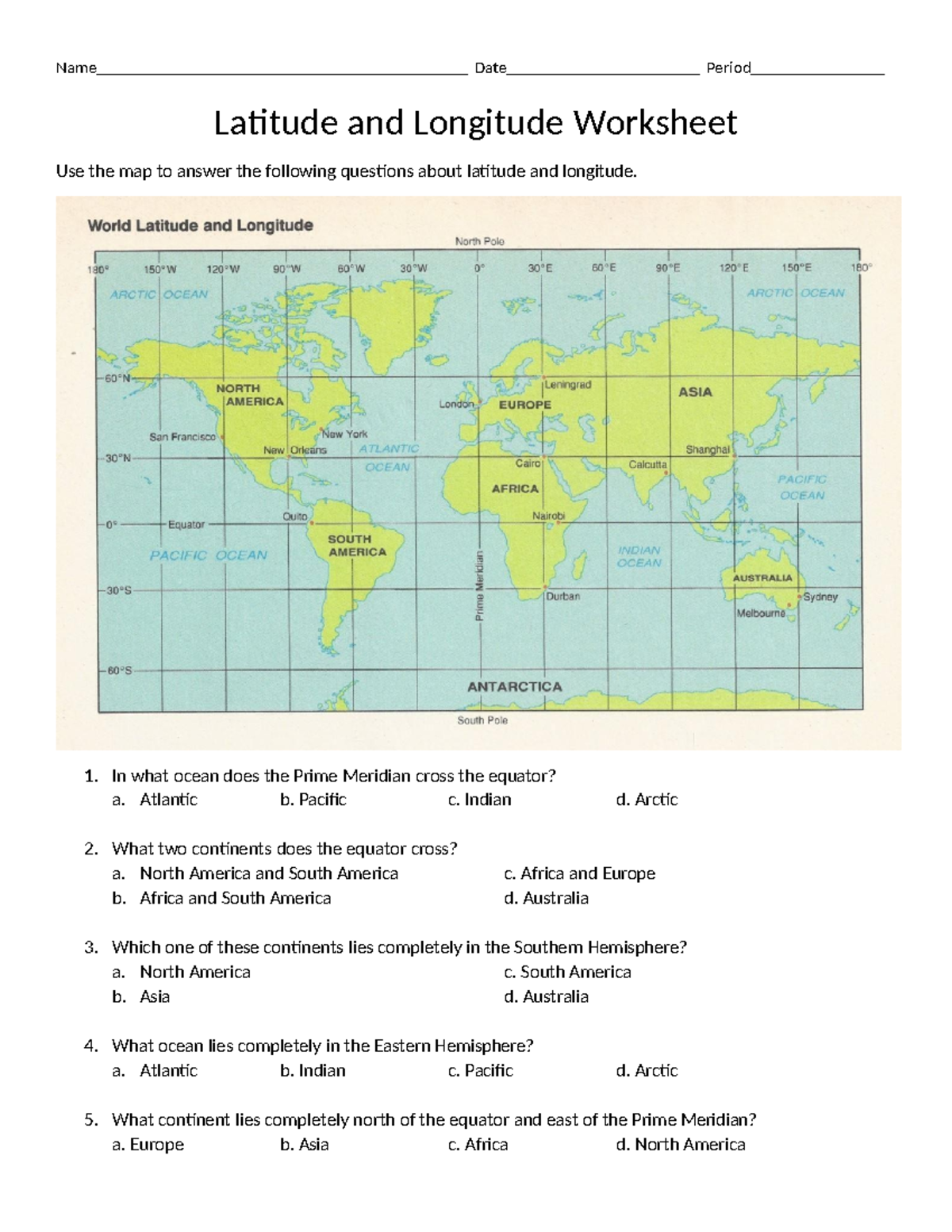 Latitude and longitude worksheet - Name Date Period Latitude and ...