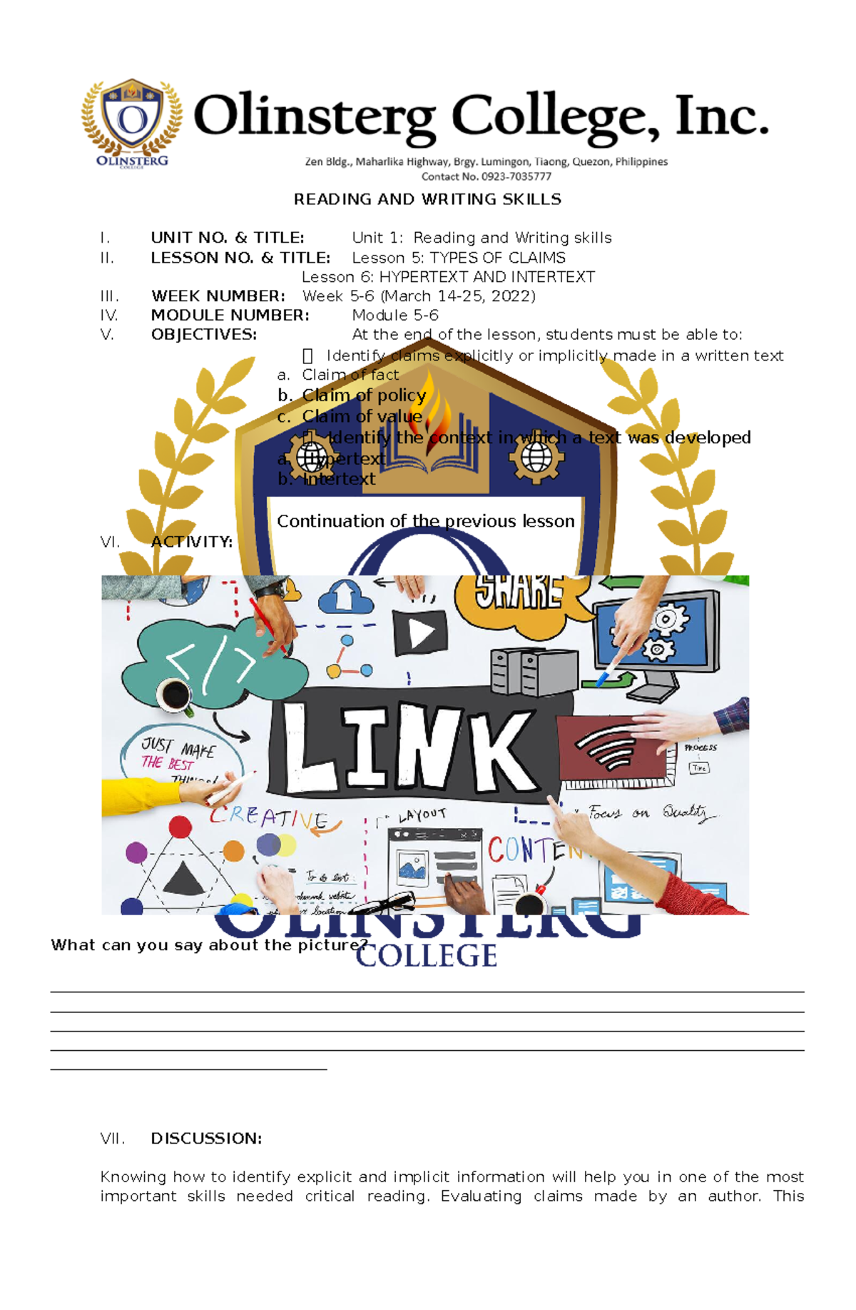 RWS Module 5 6 - Reading and writing skills - READING AND WRITING ...