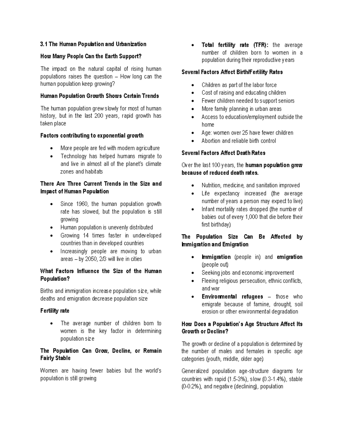 Biodiversity - Lecture notes 2 - 3 The Human Population and ...