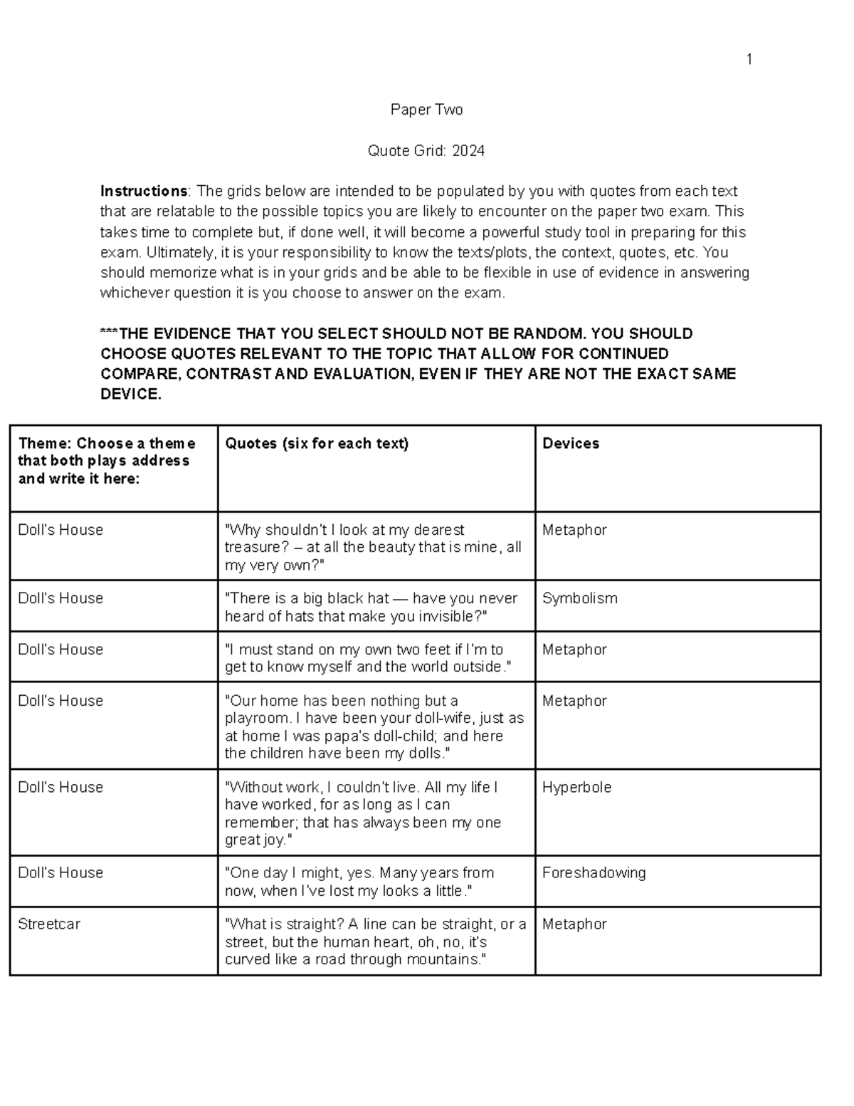 Revised Grid 2024 - english work - Paper Two Quote Grid: 2024 ...