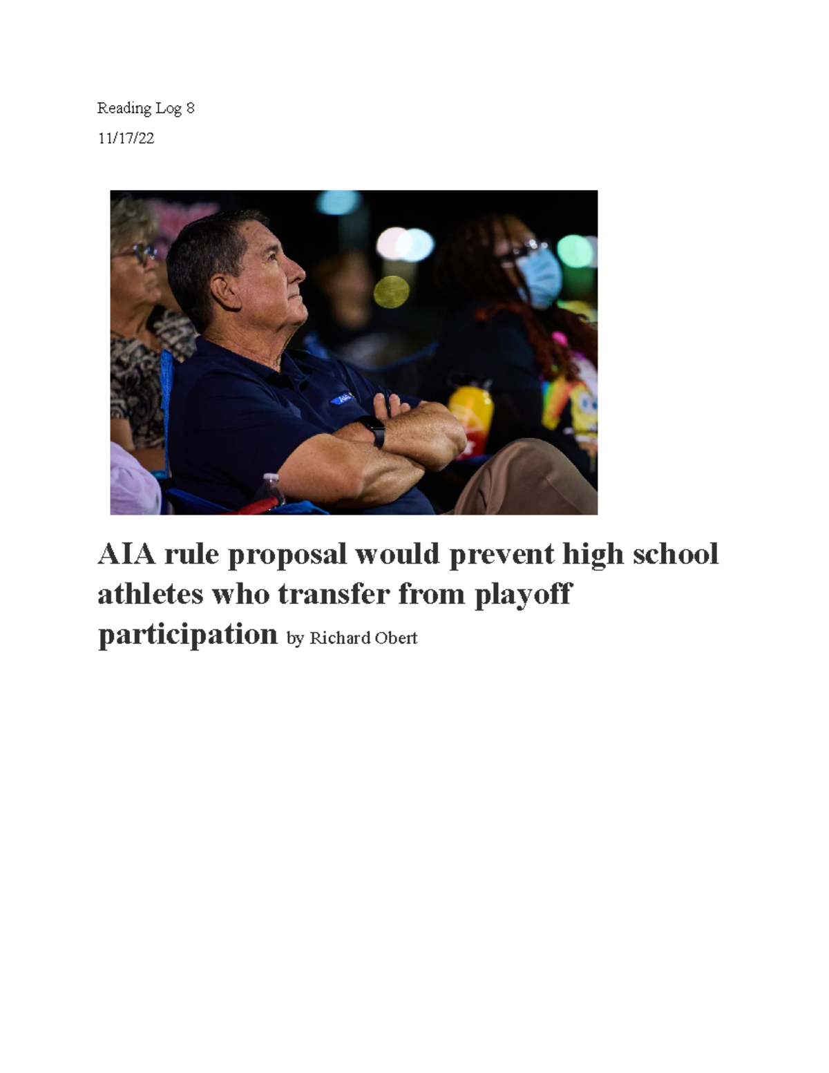 Document 13 - Reading Log for HH-KINE-3620. - Reading Log 8 11/17/ AIA ...