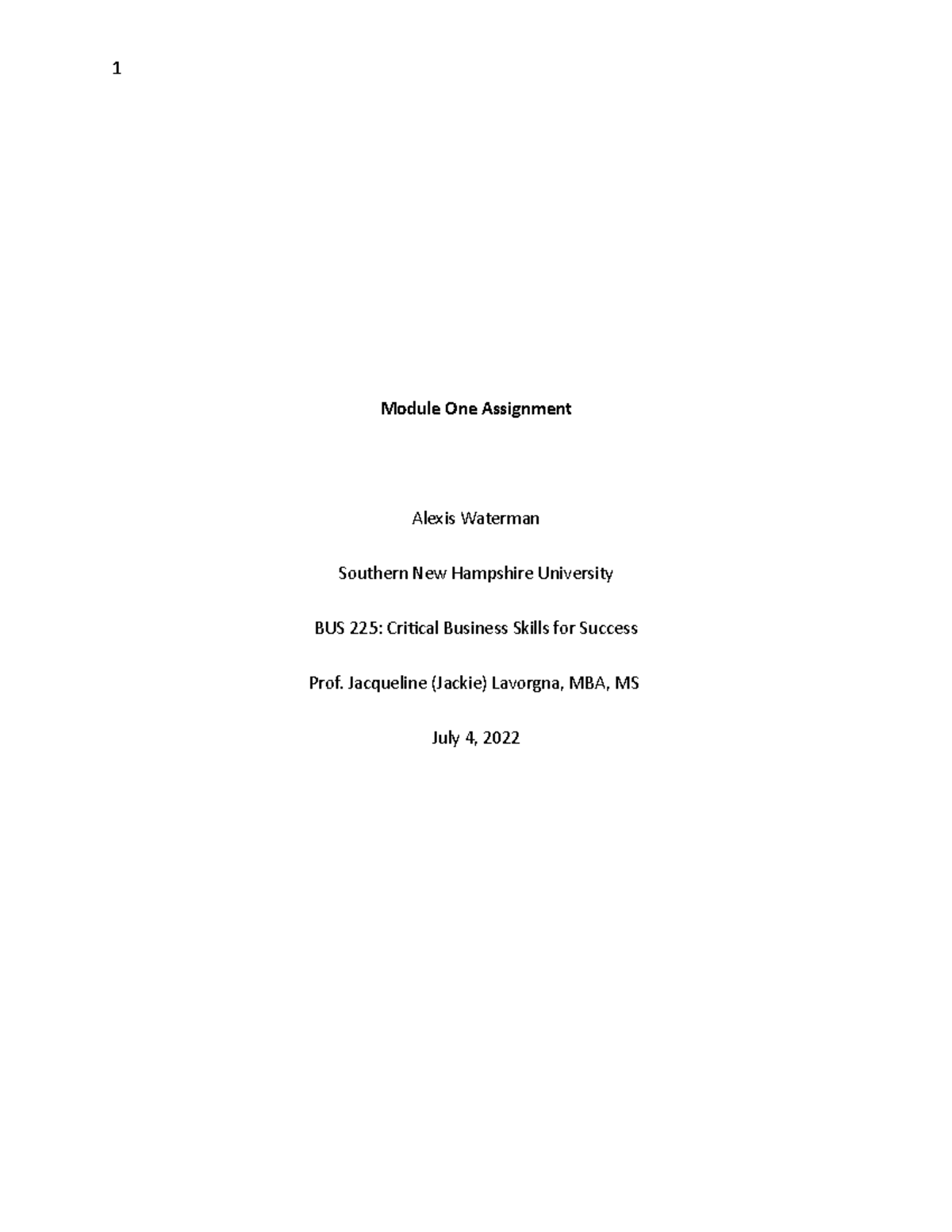 BUS225 Module One Assignment - Module One Assignment Alexis Waterman ...
