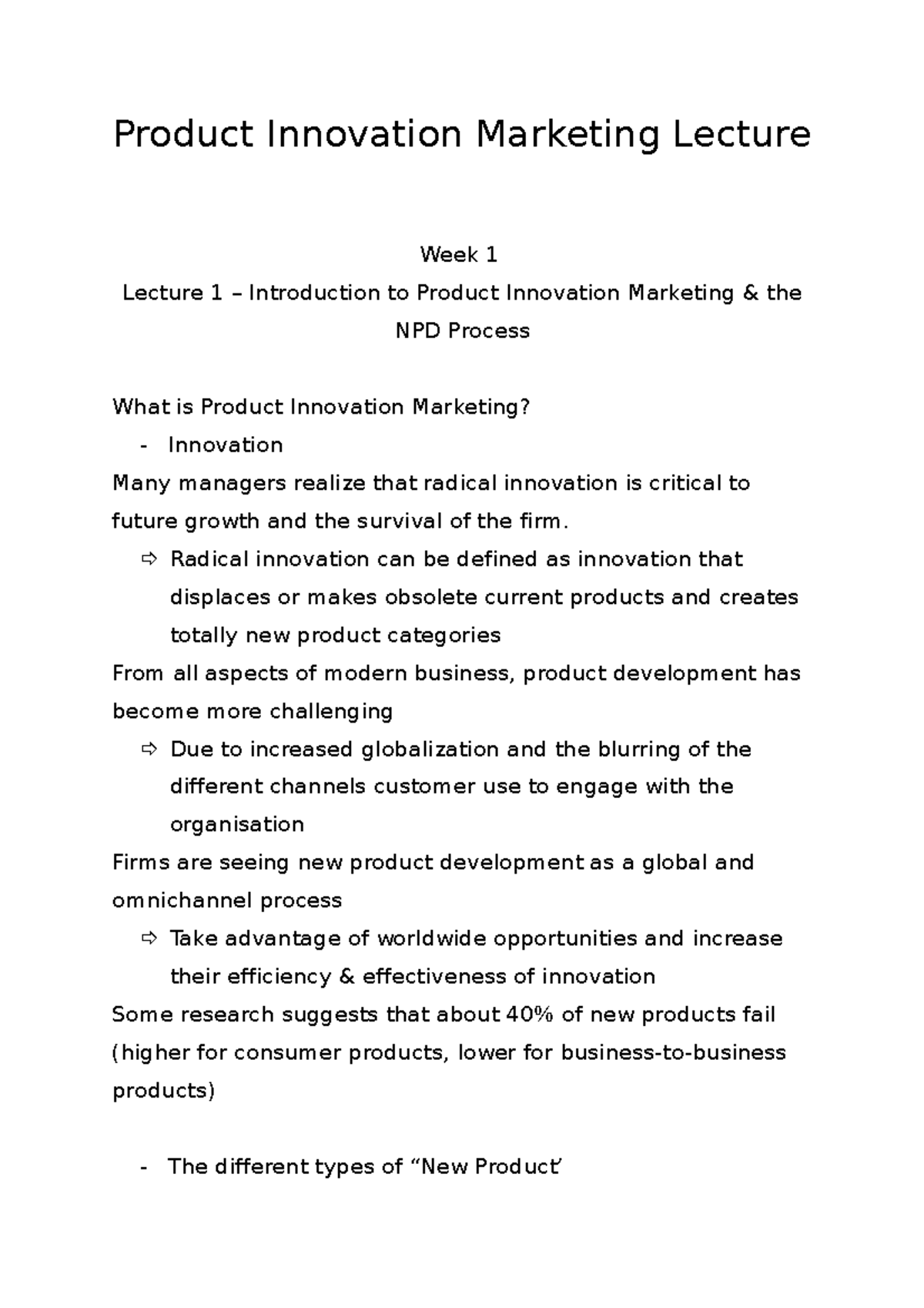 Product Innovation Marketing Lecture - Radical innovation can be ...
