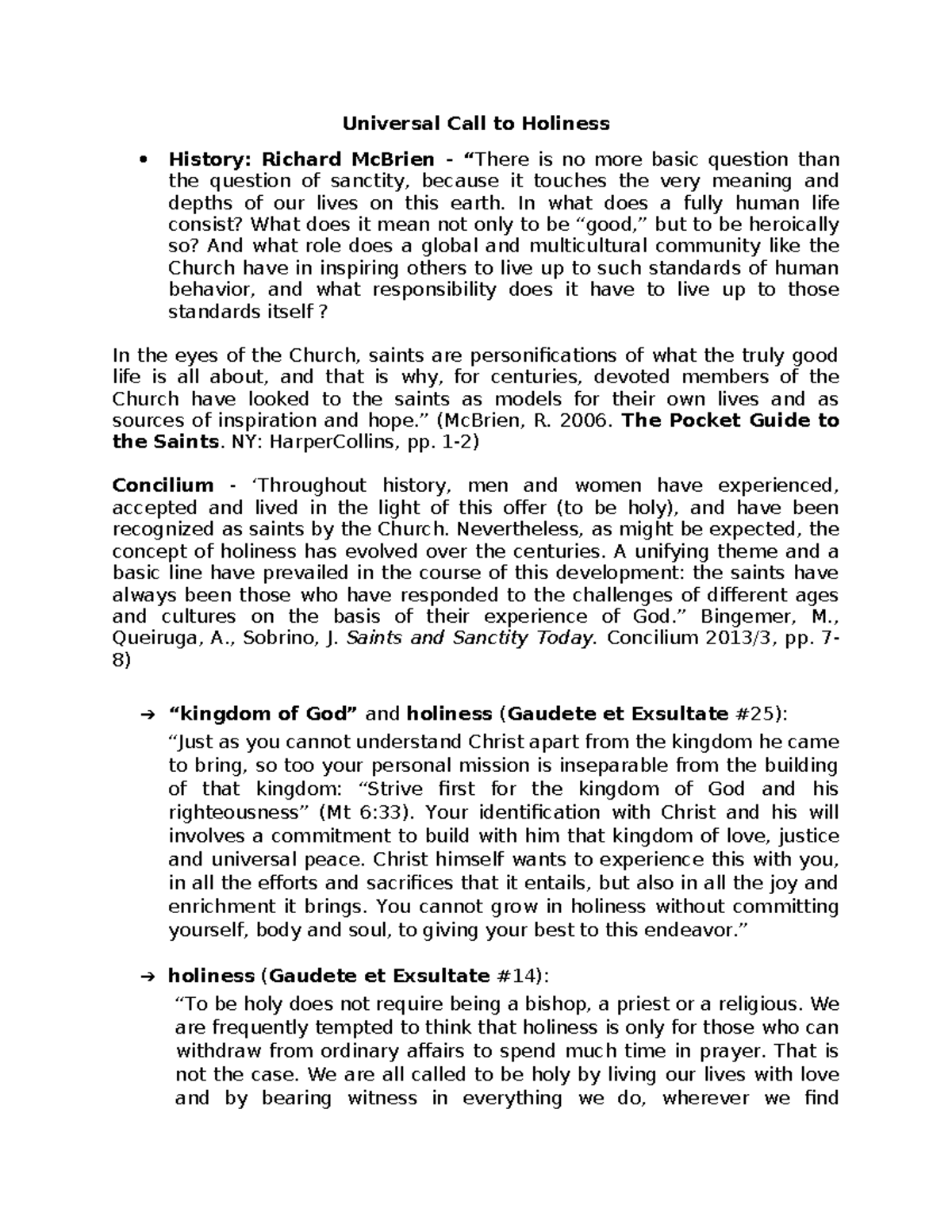 Universal Call to Holiness - In what does a fully human life consist ...