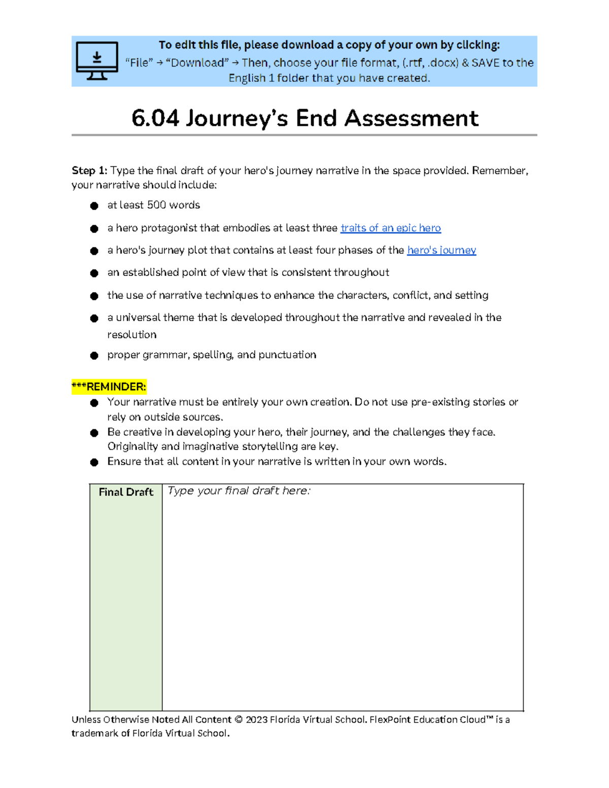6.04 Journey's End Assessment - 6 Journey’s End Assessment Step 1: Type ...