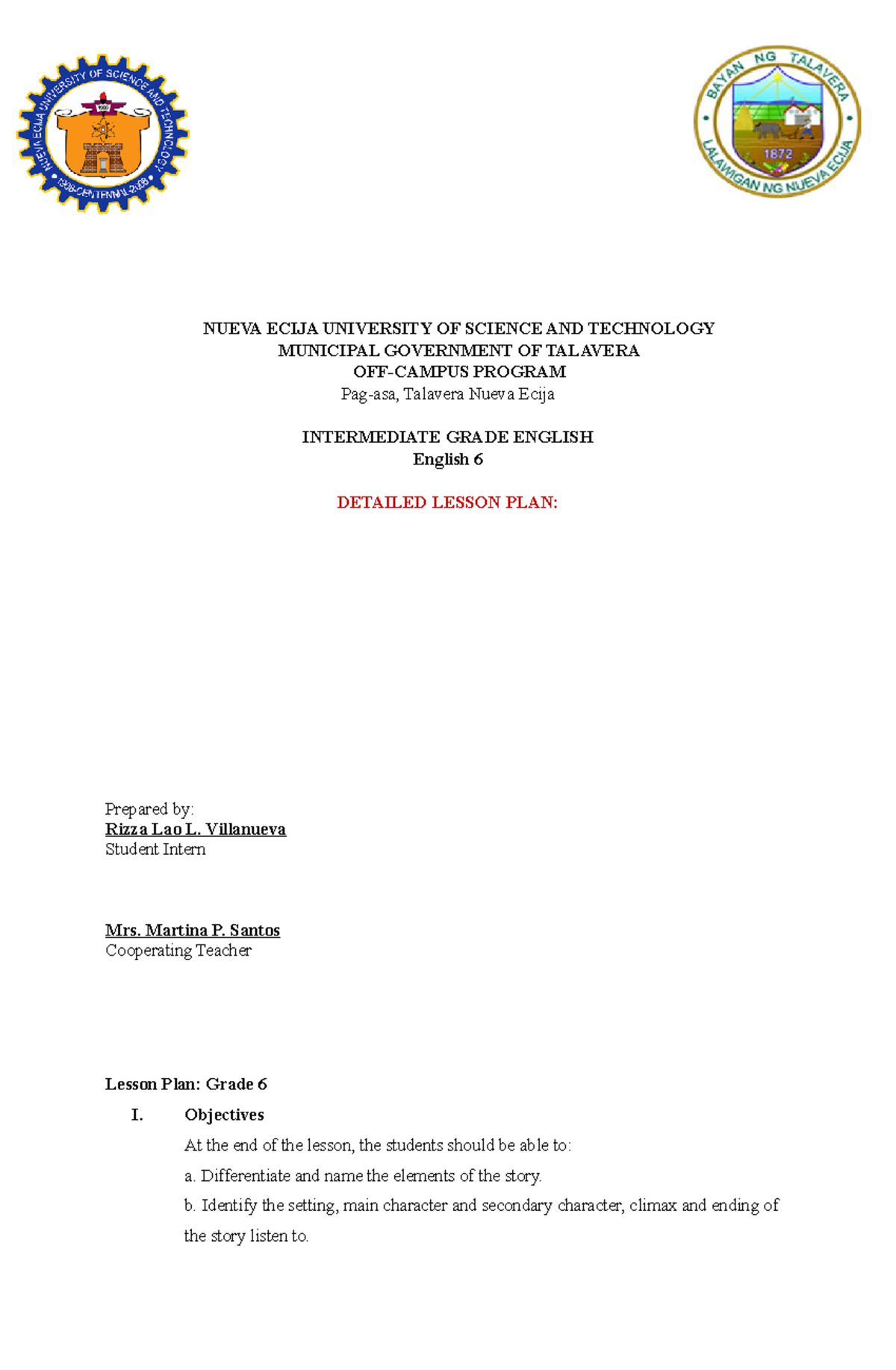 Detailed Lesson PLAN 2023 - NUEVA ECIJA UNIVERSITY OF SCIENCE AND ...