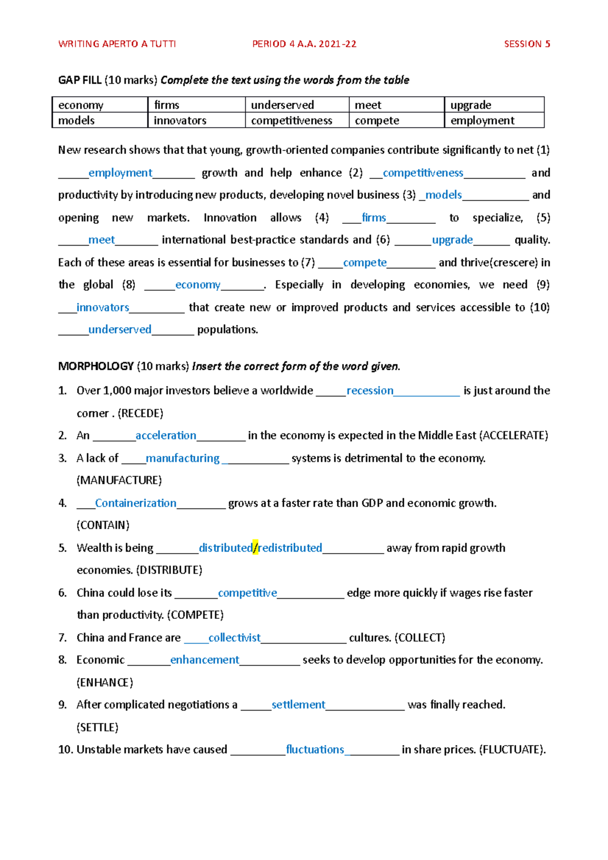 Lezione 5 writing - WRITING APERTO A TUTTI PERIOD 4 A. 2021-22 SESSION ...