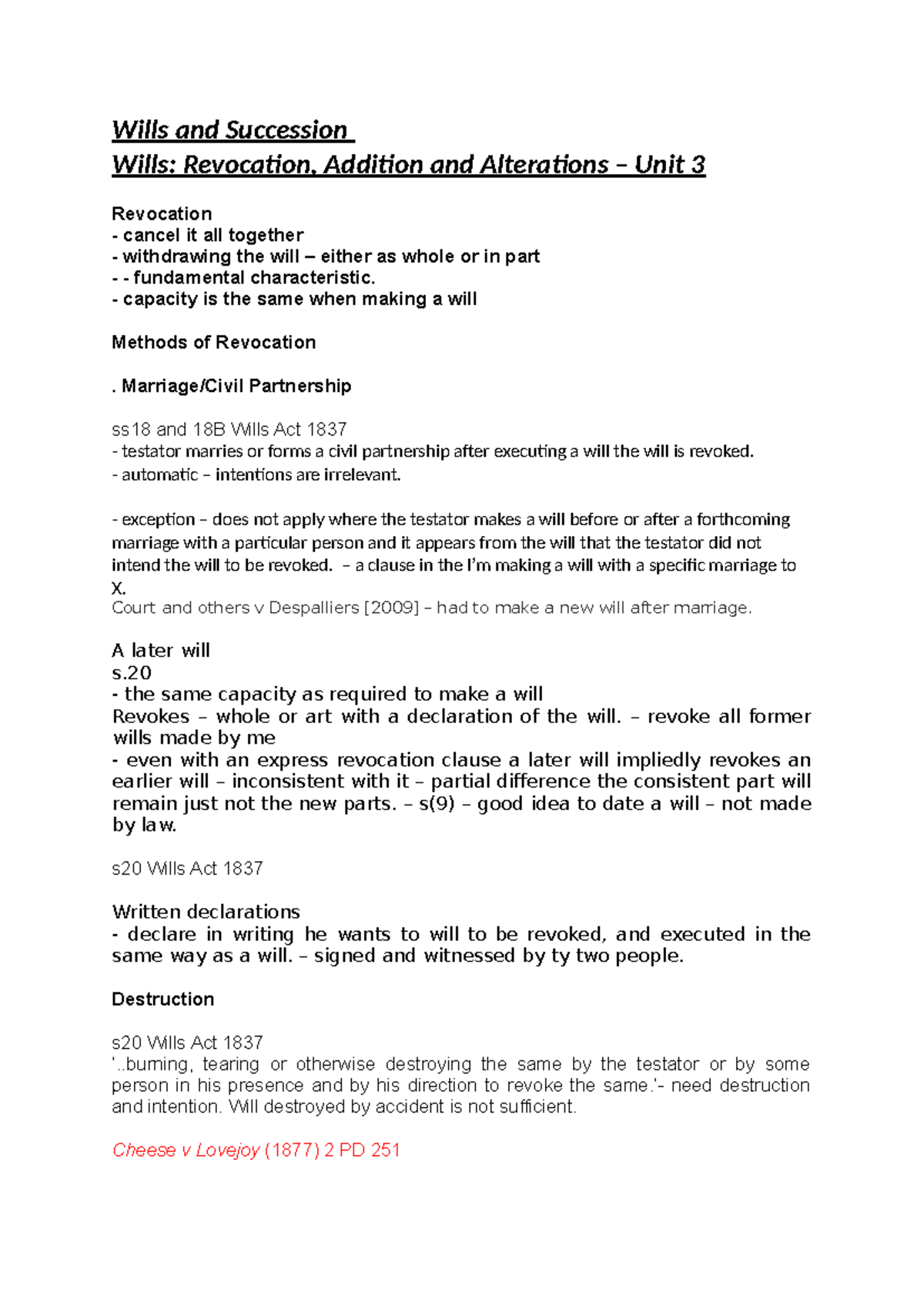 Wills and Succession Unit 3 - Wills and Succession Wills: Revocation ...