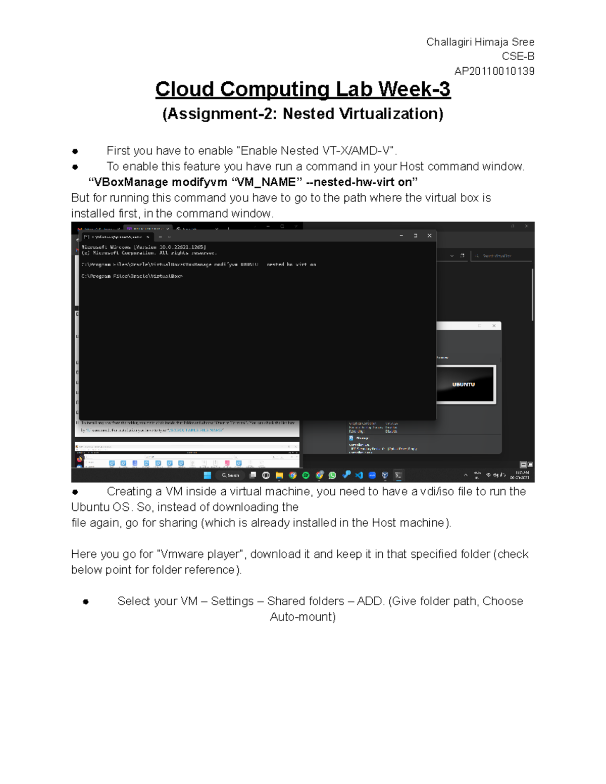 AP2011 0010139 CLoud Lab Week-3 - CSE-B AP Cloud Computing Lab Week- (Assignment-2: Nested - Studocu
