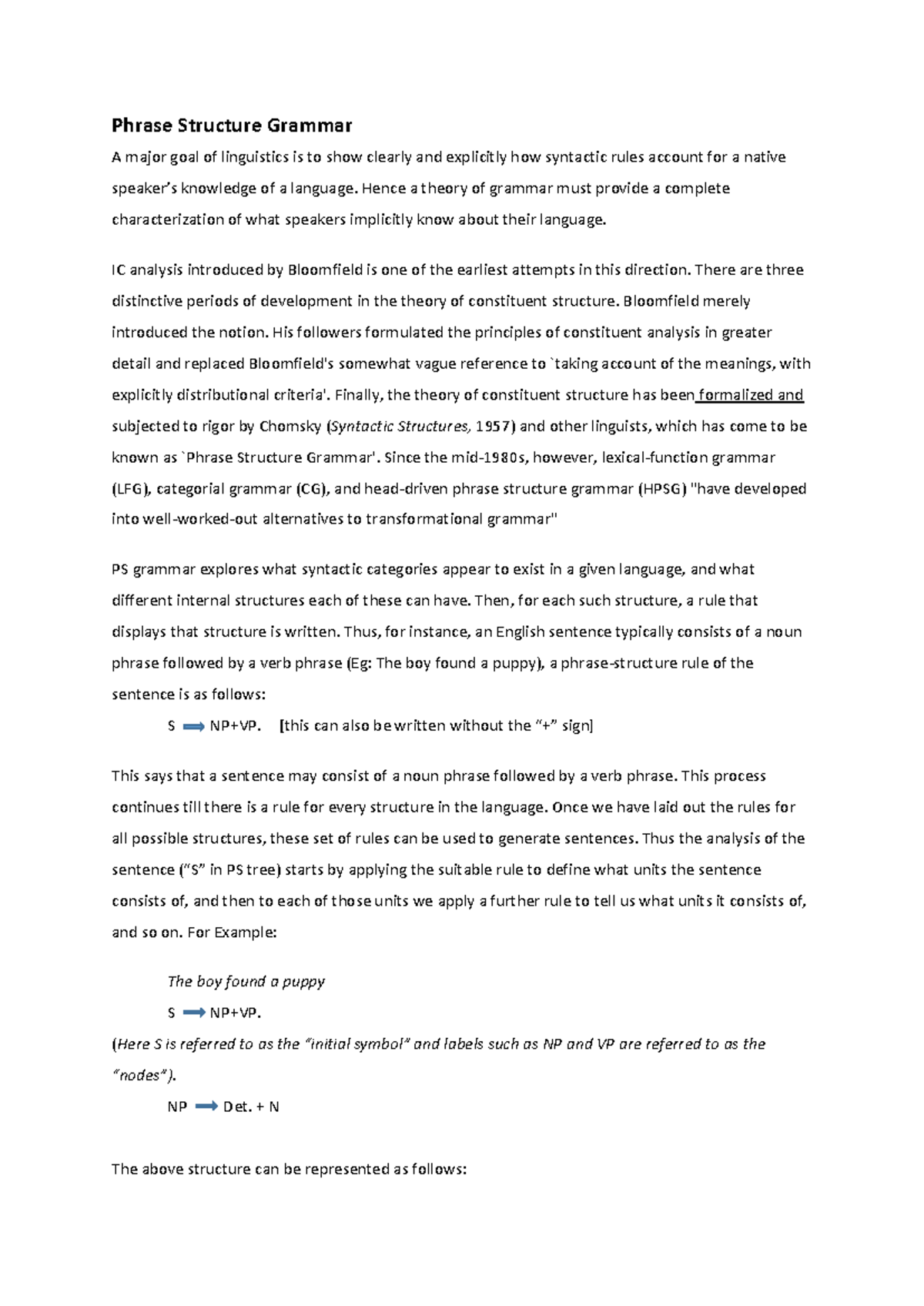 Syntax Part 2 Phrase Structure Grammar - Phrase Structure Grammar A ...