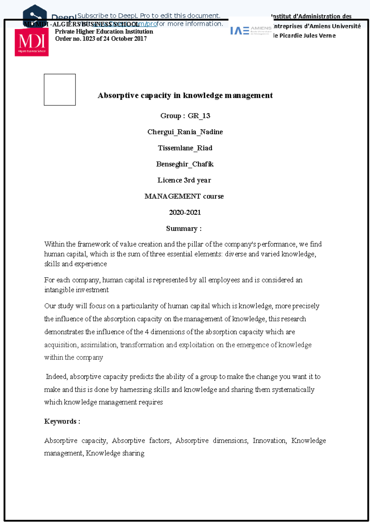 Absorptive capacity in knowledge management - Visit DeepL/profor more ...