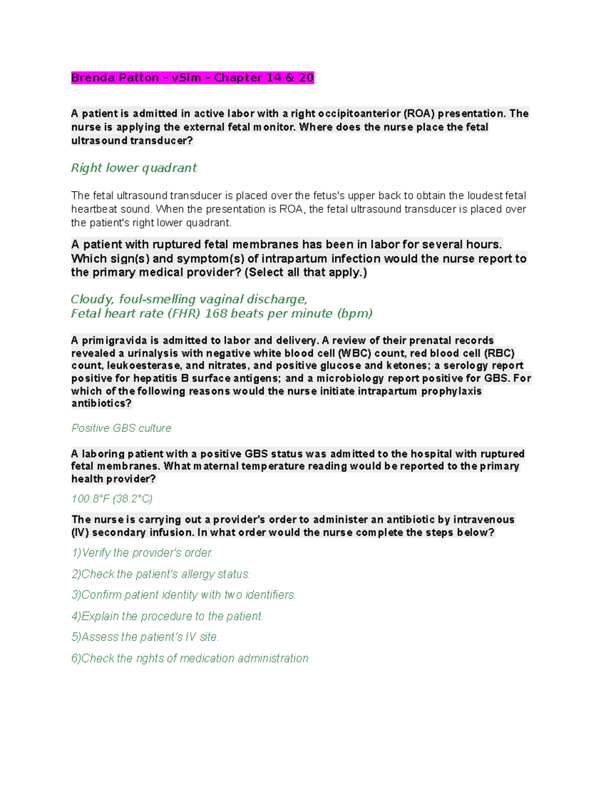 Brenda Patton - v Sim - Chapter 14 & 20 - The nurse is applying the external fetal monitor ...