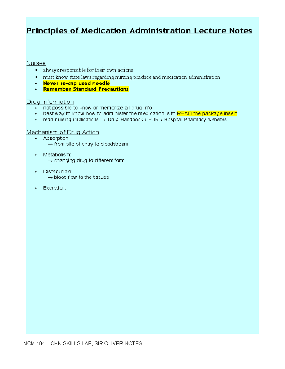 Principles of Drug Administration Notes - Principles of Medication ...