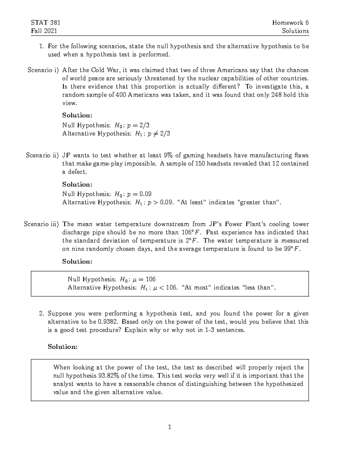 Stat381 HW06 Problems Solutions - STAT 381 Fall 2021 Homework 6 Solutions For the following ...