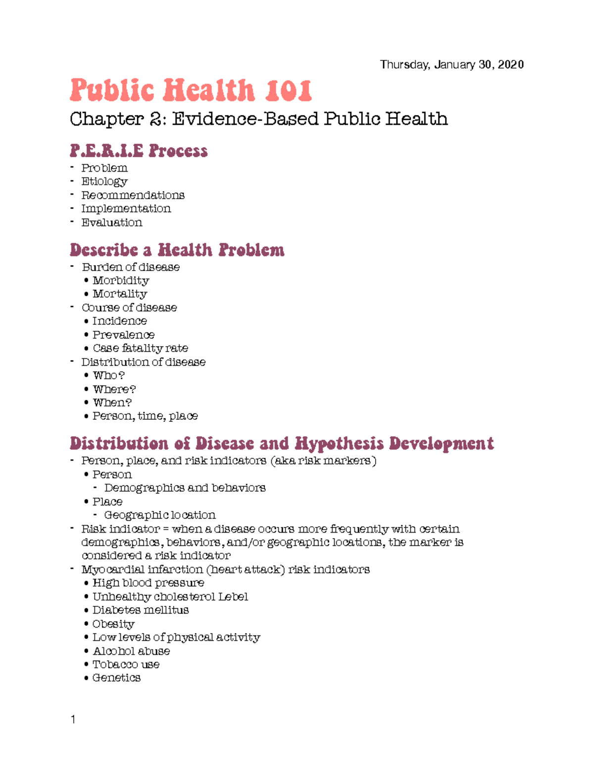 Public Health 101 Notes - Thursday, January 30, 2020 Public Health 101 ...