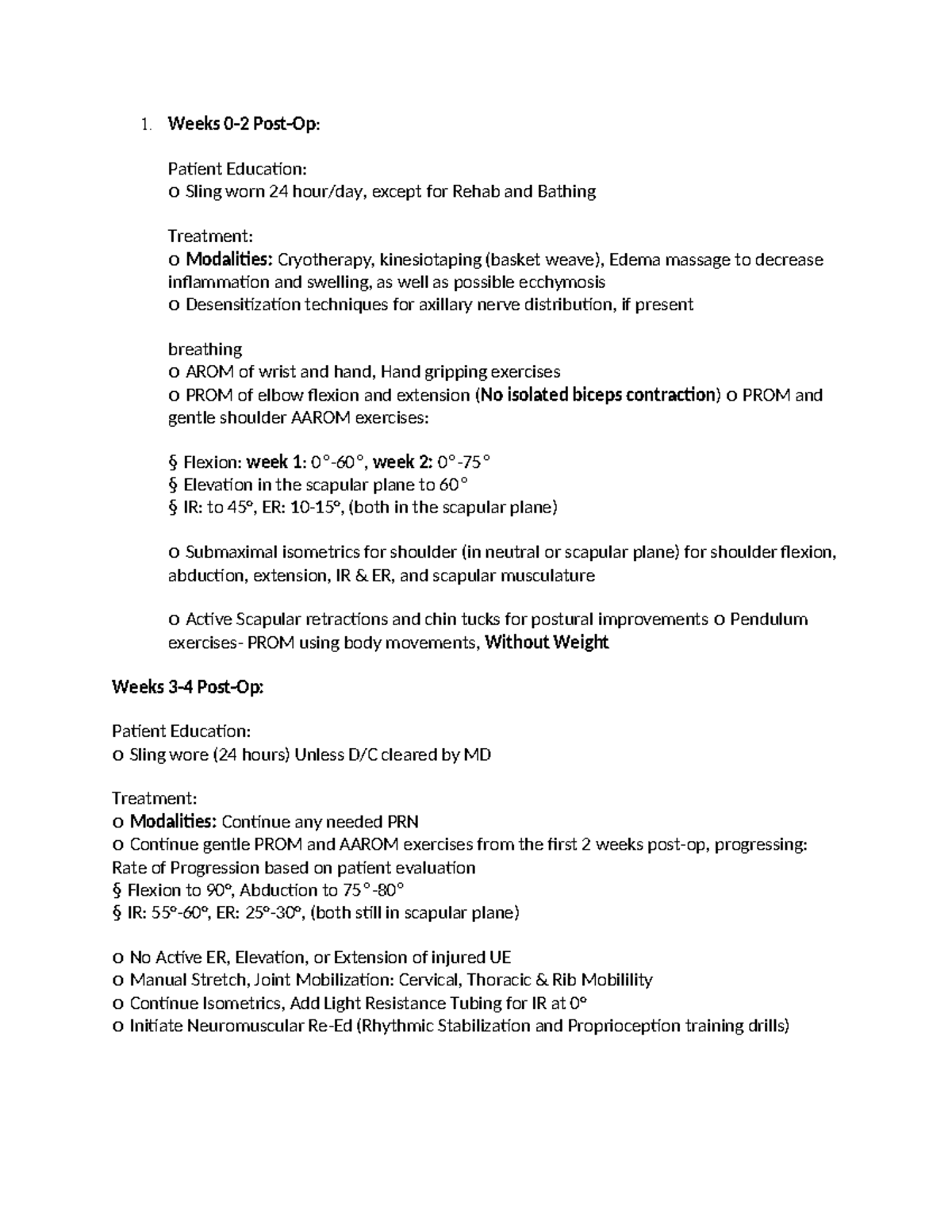 UE Rehabilitation Protocol for Type 2 SLAP Repair: Detailed Phases - 1 ...